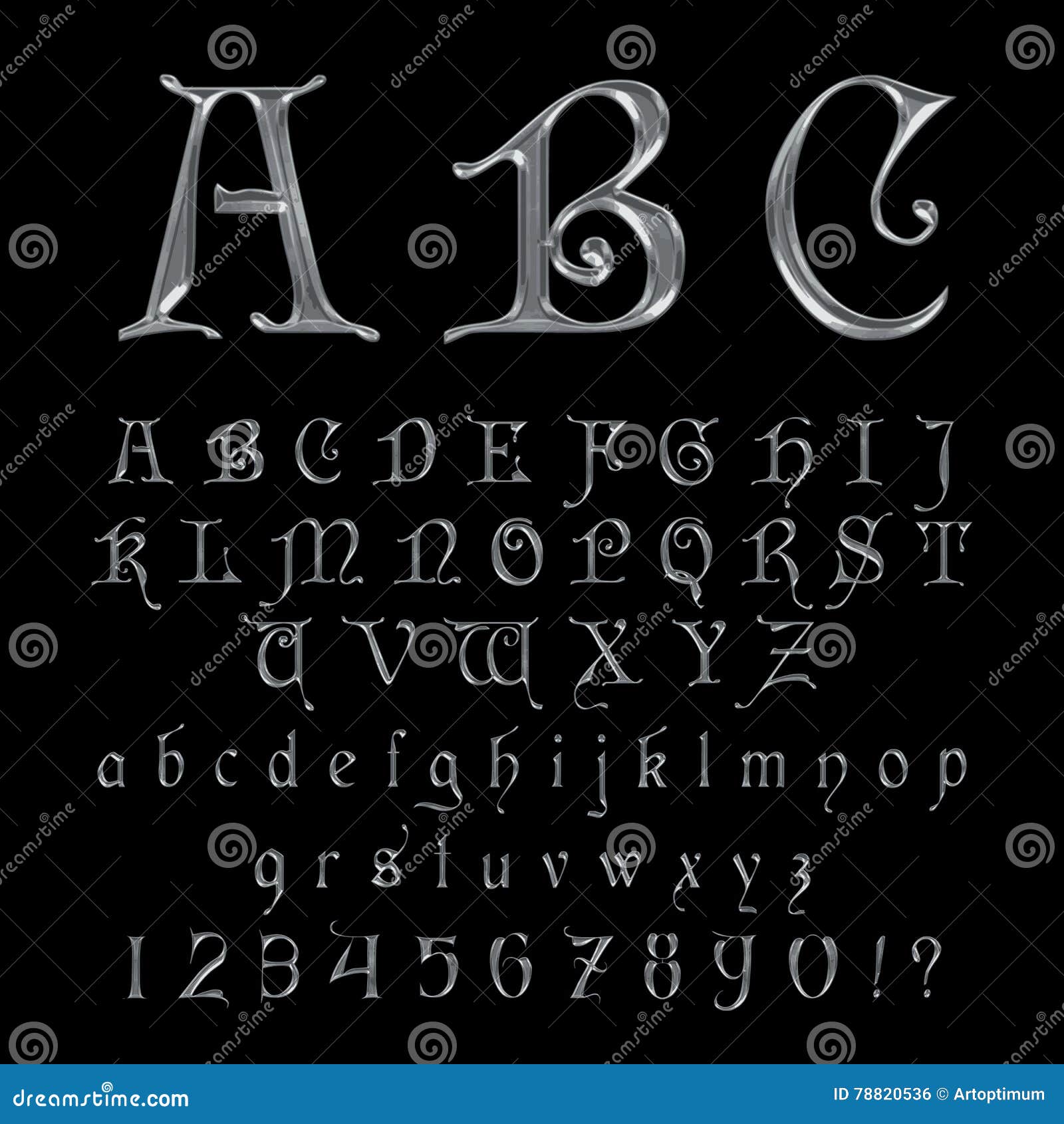 Elegant Silver Platinum Font, Alphabet, ABC and Numbers Stock Vector ...