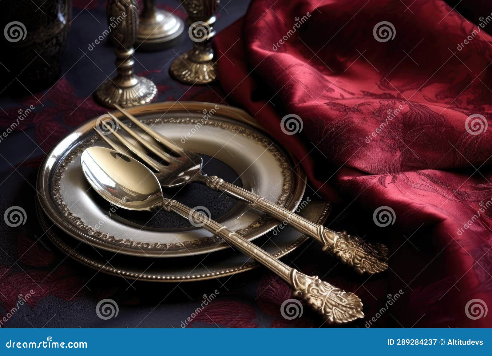 Elegant Silverware Set Displayed on Velvet Cloth Stock Image - Image of ...