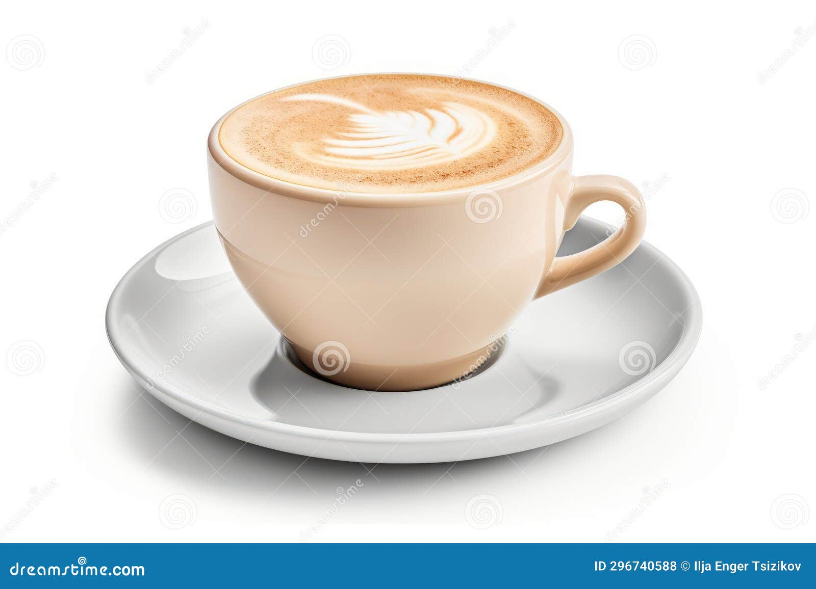 Elegant Single Beige Coffee Cup in a Ceramic Mug, Side View Isolated on ...