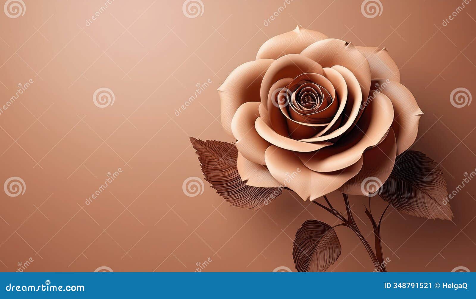 Elegant Single Brown Rose with Leaves on Smooth Gradient Background ...