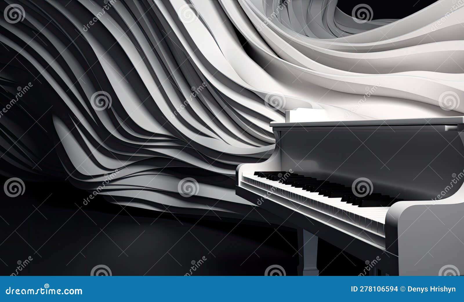 Elegant and Sleek Curved Grand Piano with Wavy Keyboard Design Creating ...