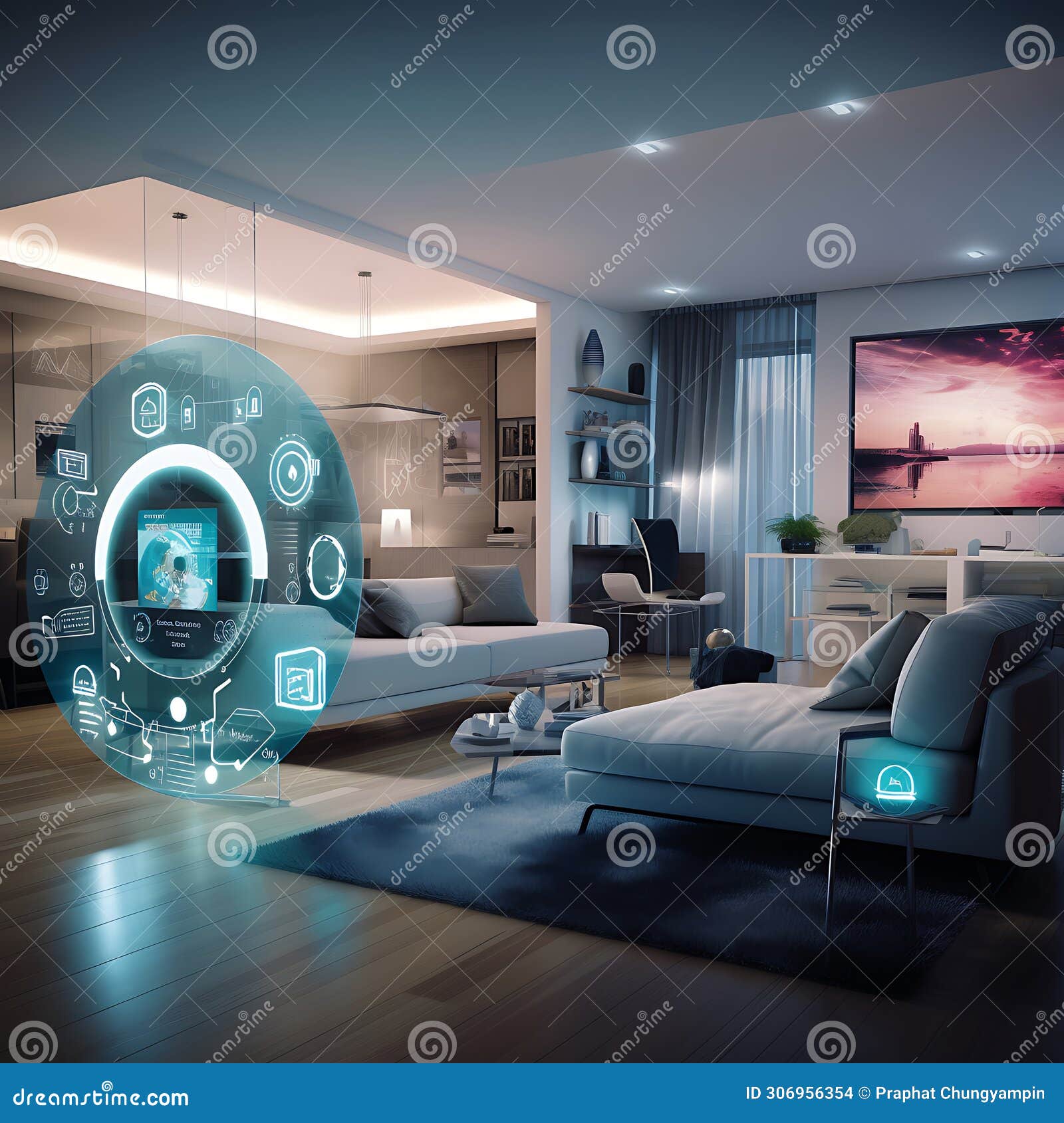 Elegant Smart Living Room with a Centralized Control Interface ...