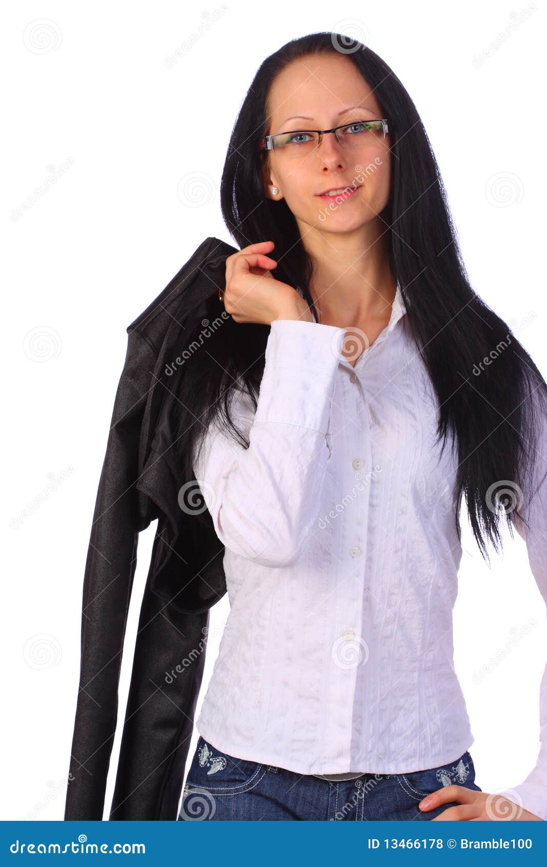 Elegant Smiling Woman Standing, Isolated on White Stock Photo - Image ...