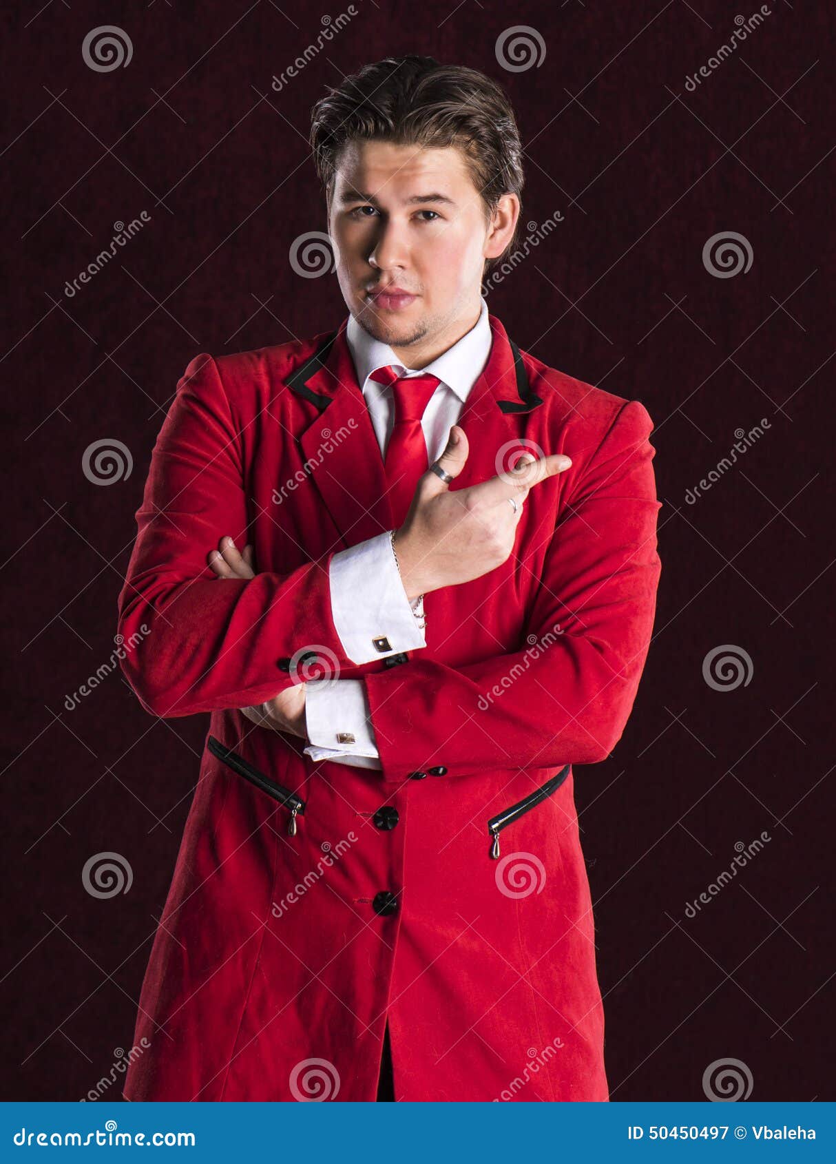 Elegant Smiling Young Handsome Man in Red Suit Stock Image - Image of ...