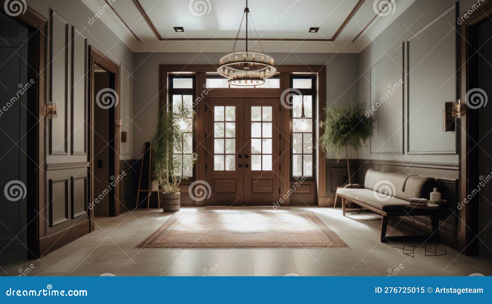 Elegant and Spacious Entryway with Modern Lighting. AI Generated Stock ...