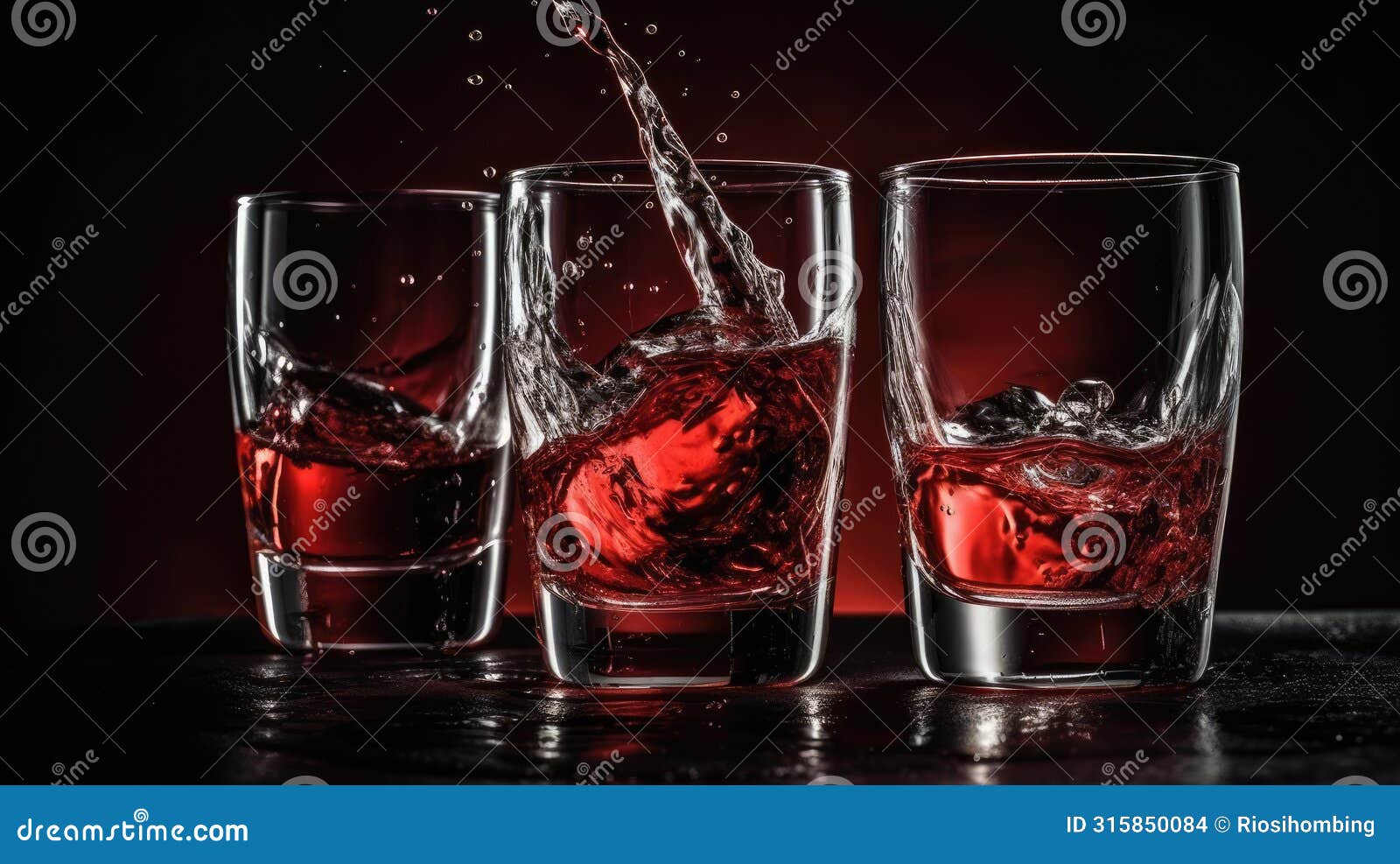 Elegant Splash of Red Liquor in Crystal Glasses Stock Illustration ...