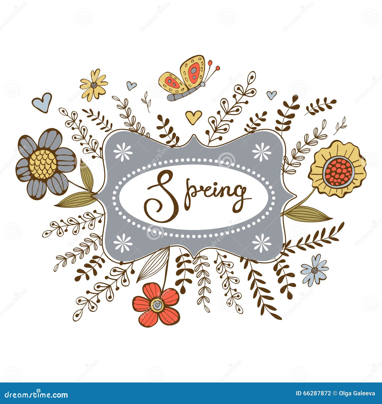 Elegant Spring Card with a Word Spring in a Frame, Flowers and ...
