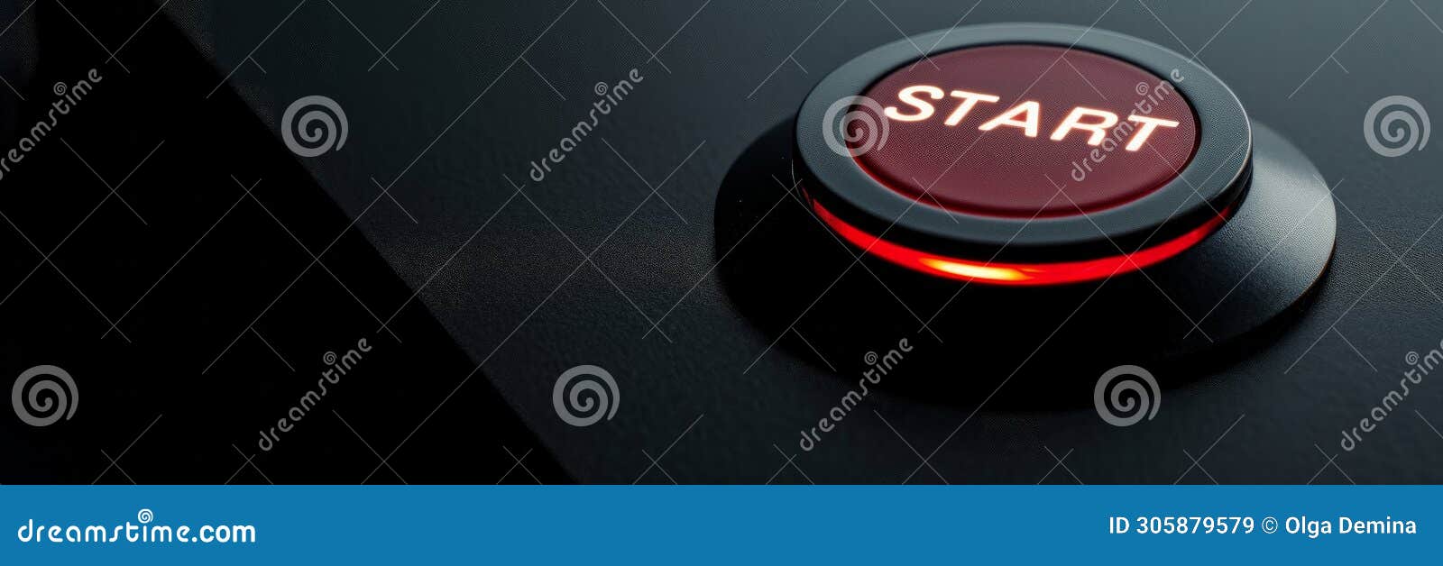 Elegant Start Button with Glowing Red Light on Black Surface, Sense of ...
