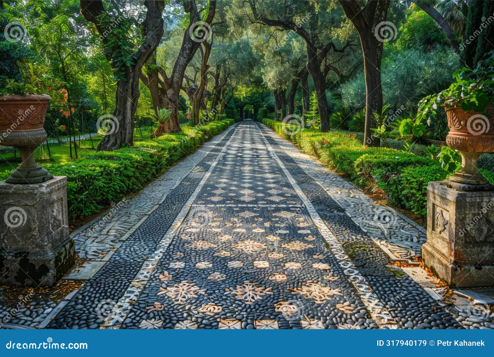 Elegant Stone Pathway in an Old Garden, Featuring Complex Geometric ...