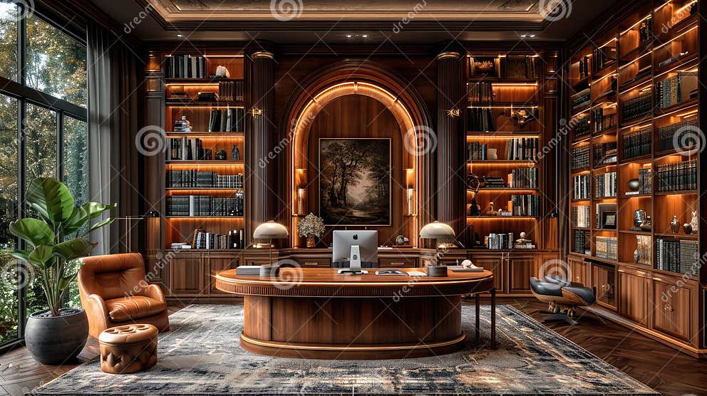 Elegant Study Room Concept stock illustration. Illustration of work ...