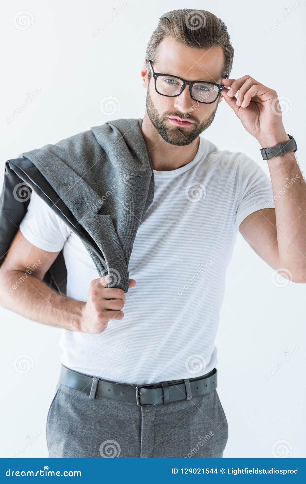 Elegant Stylish Man Posing with Jacket on Shoulder Stock Photo - Image ...