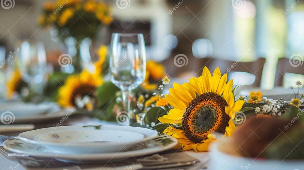 Elegant Sunflower Table Setting for Festive Dining Experience Stock ...