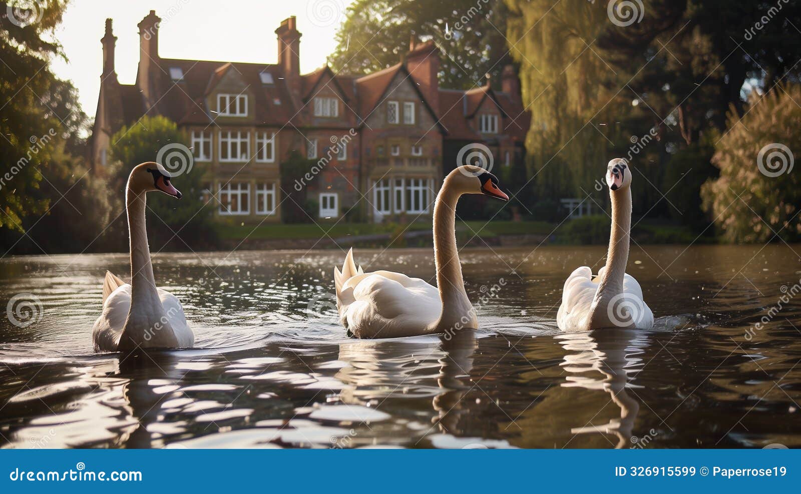 Elegant Swans at the Country Manor Stock Image - Image of idyllic ...