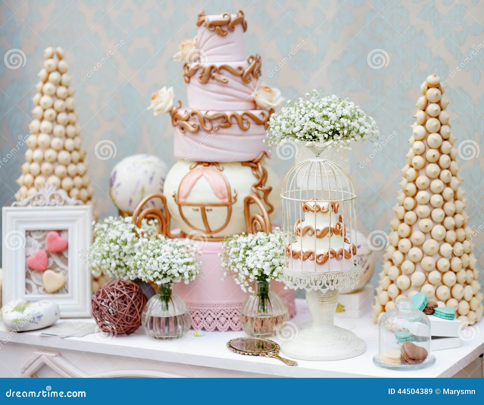 Elegant Sweet Table with Big Cake and Macaroon Stock Image - Image of ...