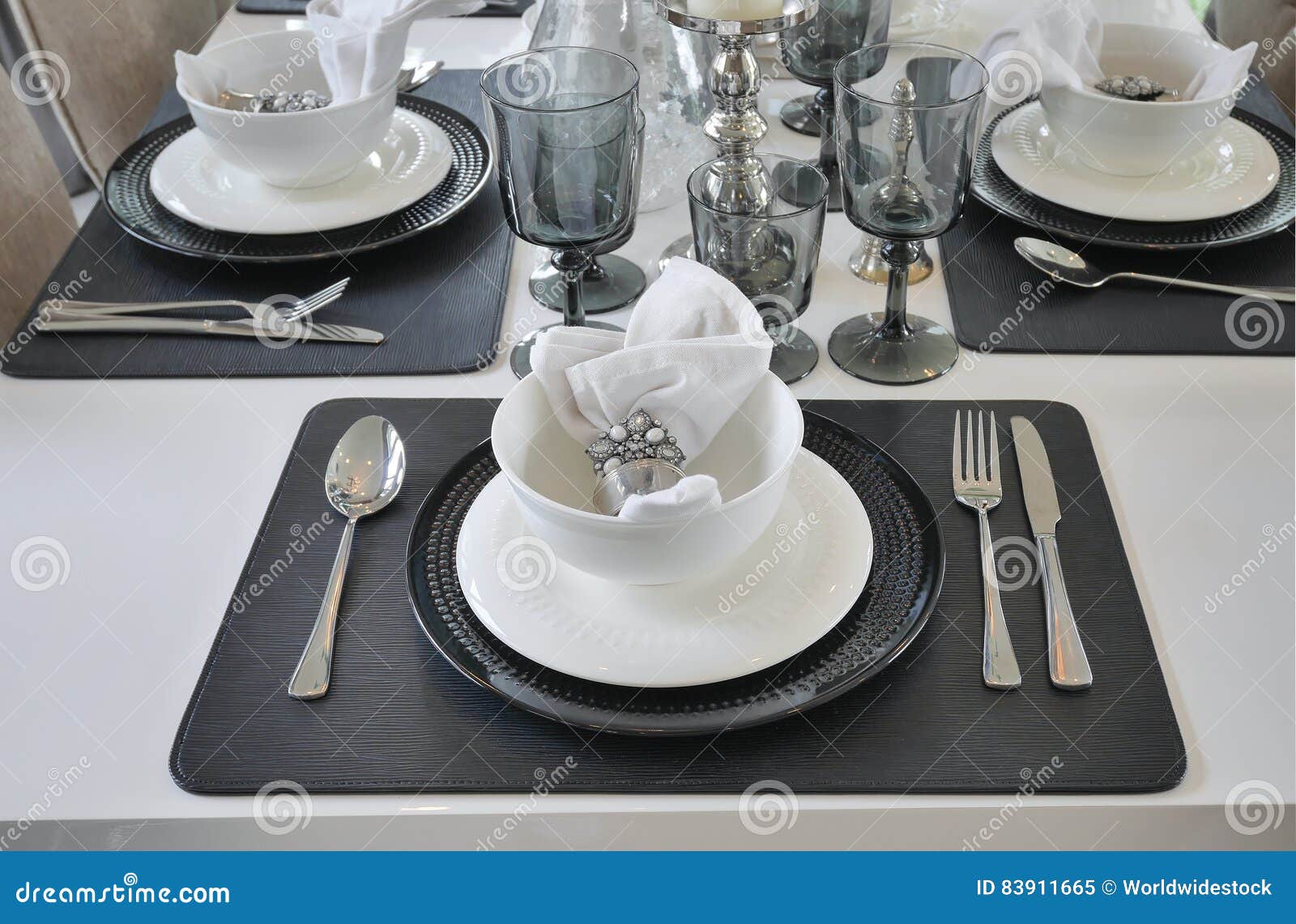 Elegant Table Set on Dining Table in Modern Style Dining Room Stock ...