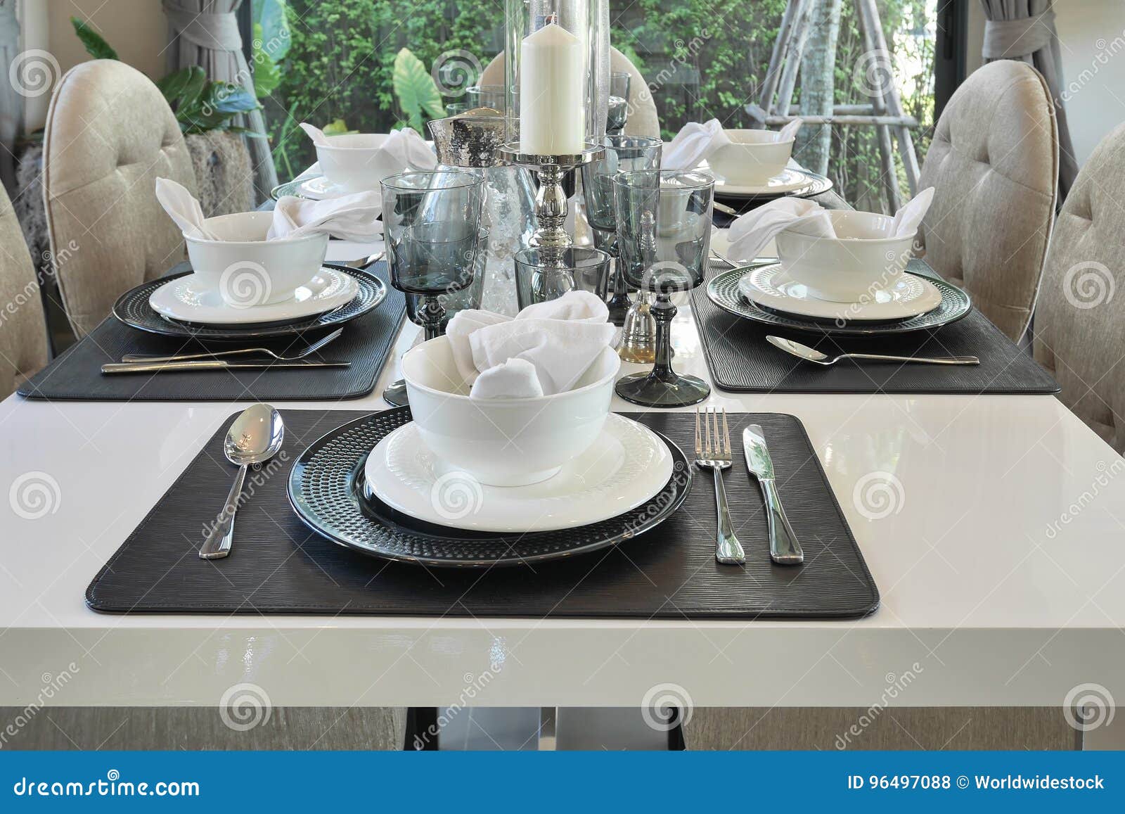 Elegant Table Set on Dining Table in Modern Style Dining Room Stock ...
