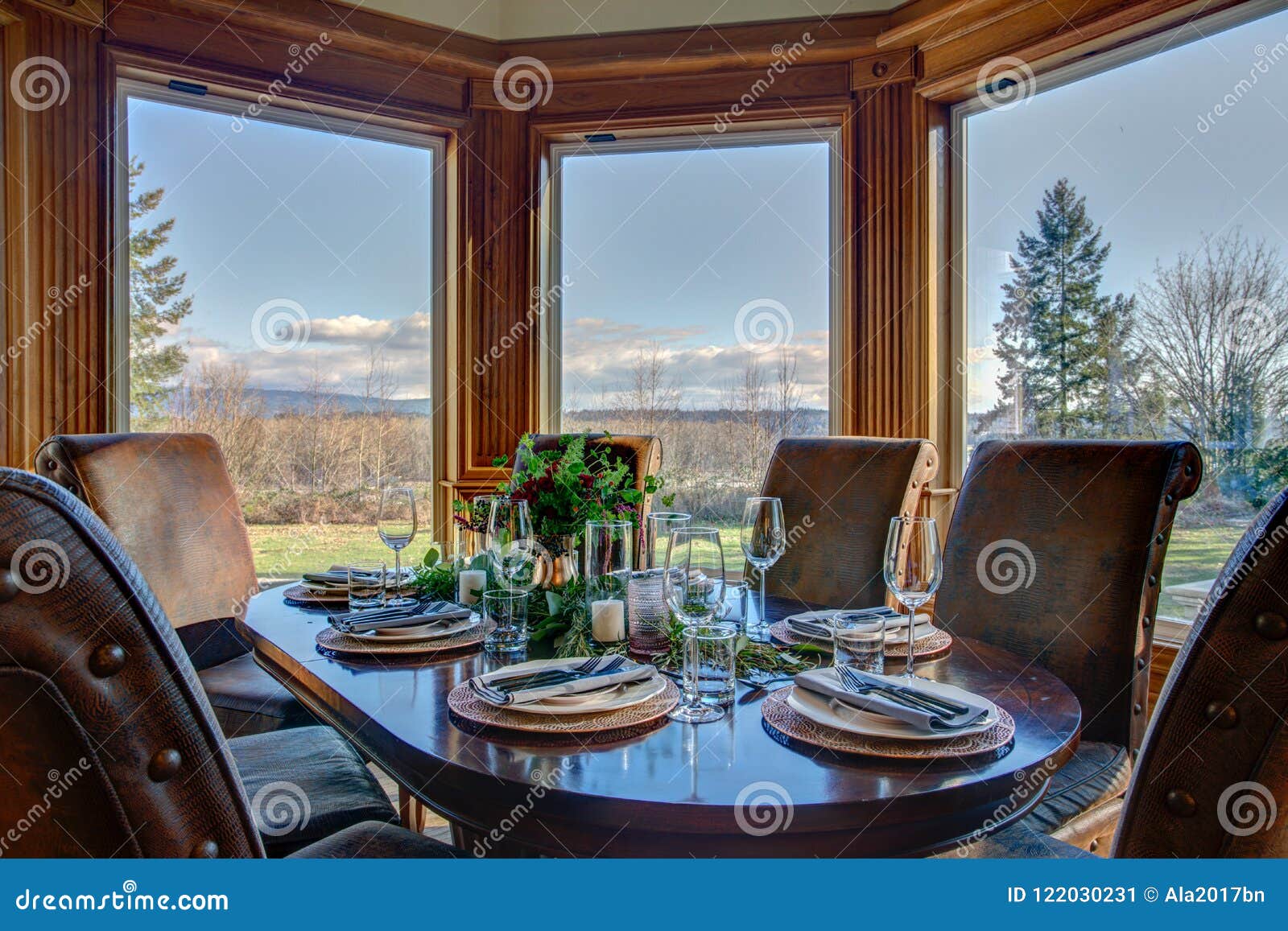 Elegant Table Set for Dinner and Beautiful Window View. Stock Image ...