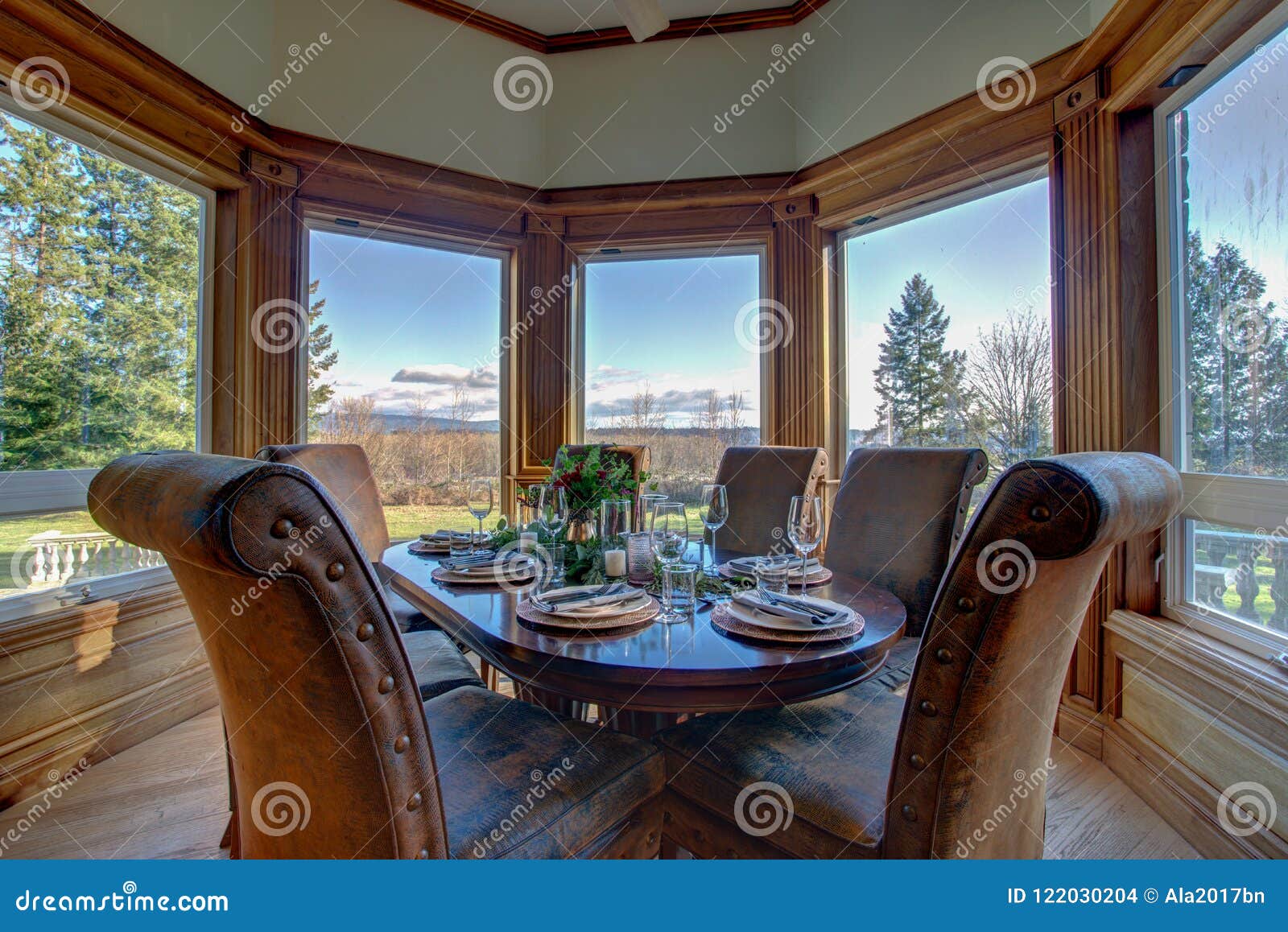 Elegant Table Set for Dinner and Beautiful Window View. Stock Photo ...