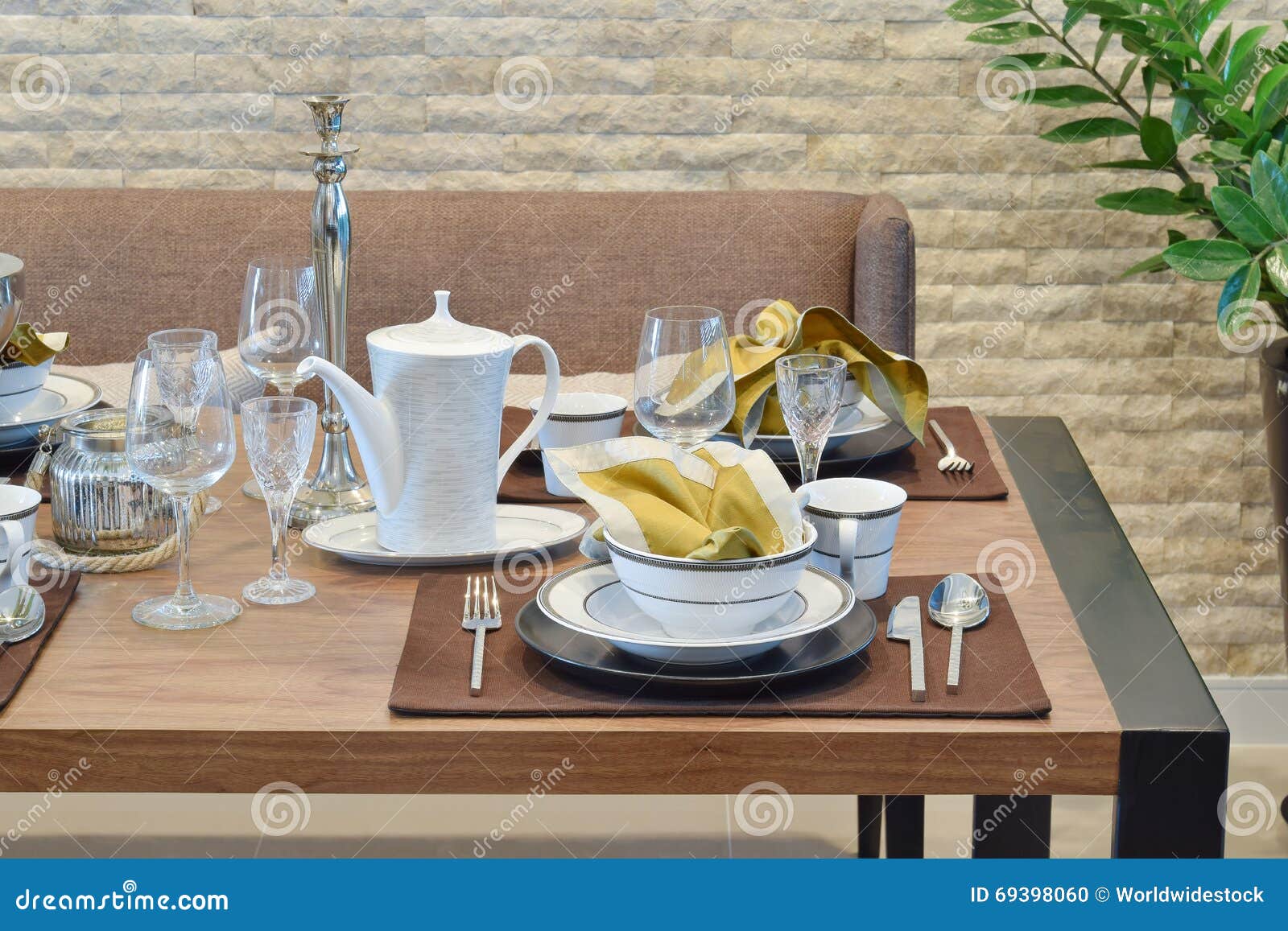 Elegant Table Set in Modern Style Dining Room Stock Photo - Image of ...