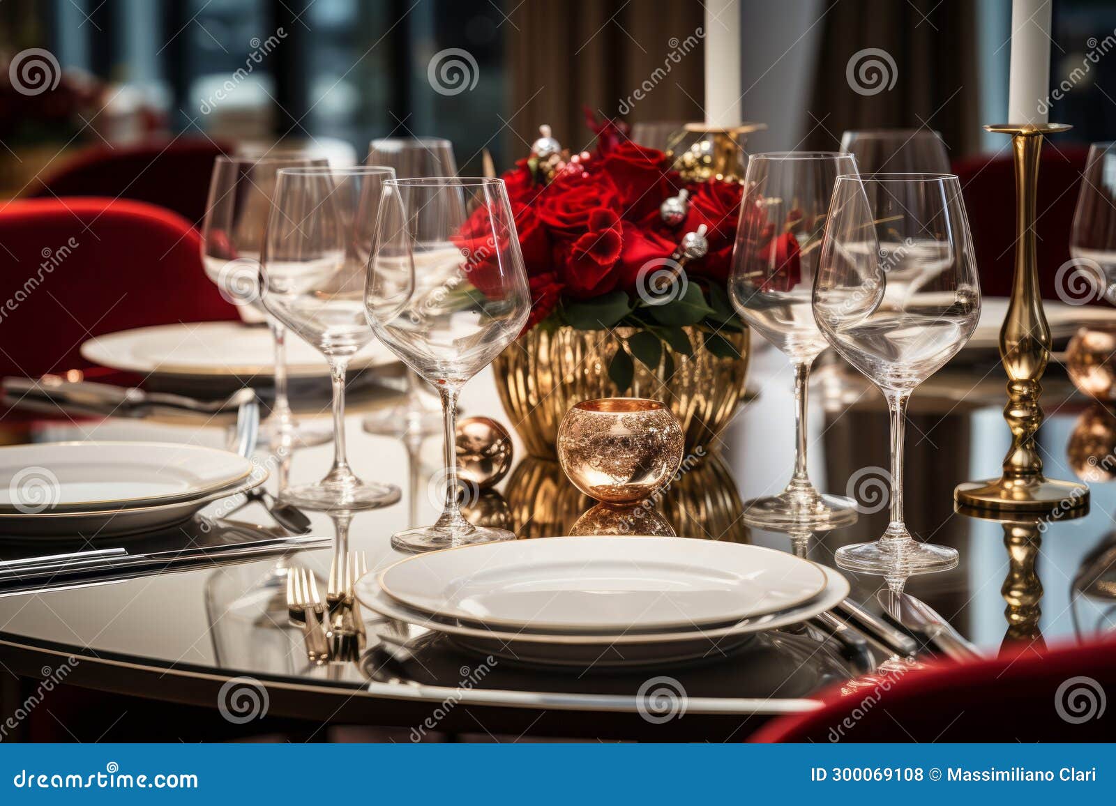 Elegant Table Set in Red Silver and Gold, for Christmas Dinner Setting ...