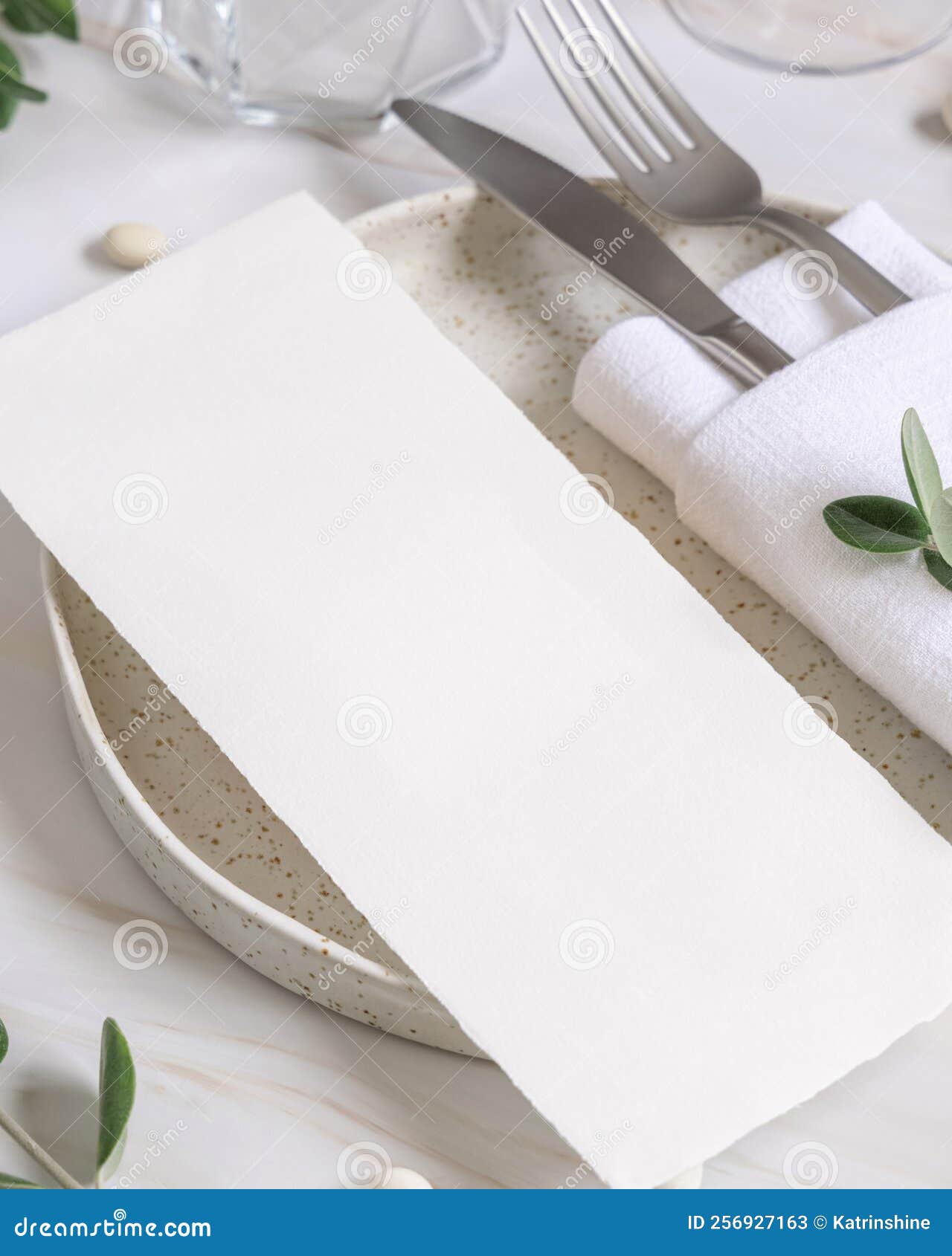 Elegant Table Setting with a Card Decorated with Eucalyptus Branches ...