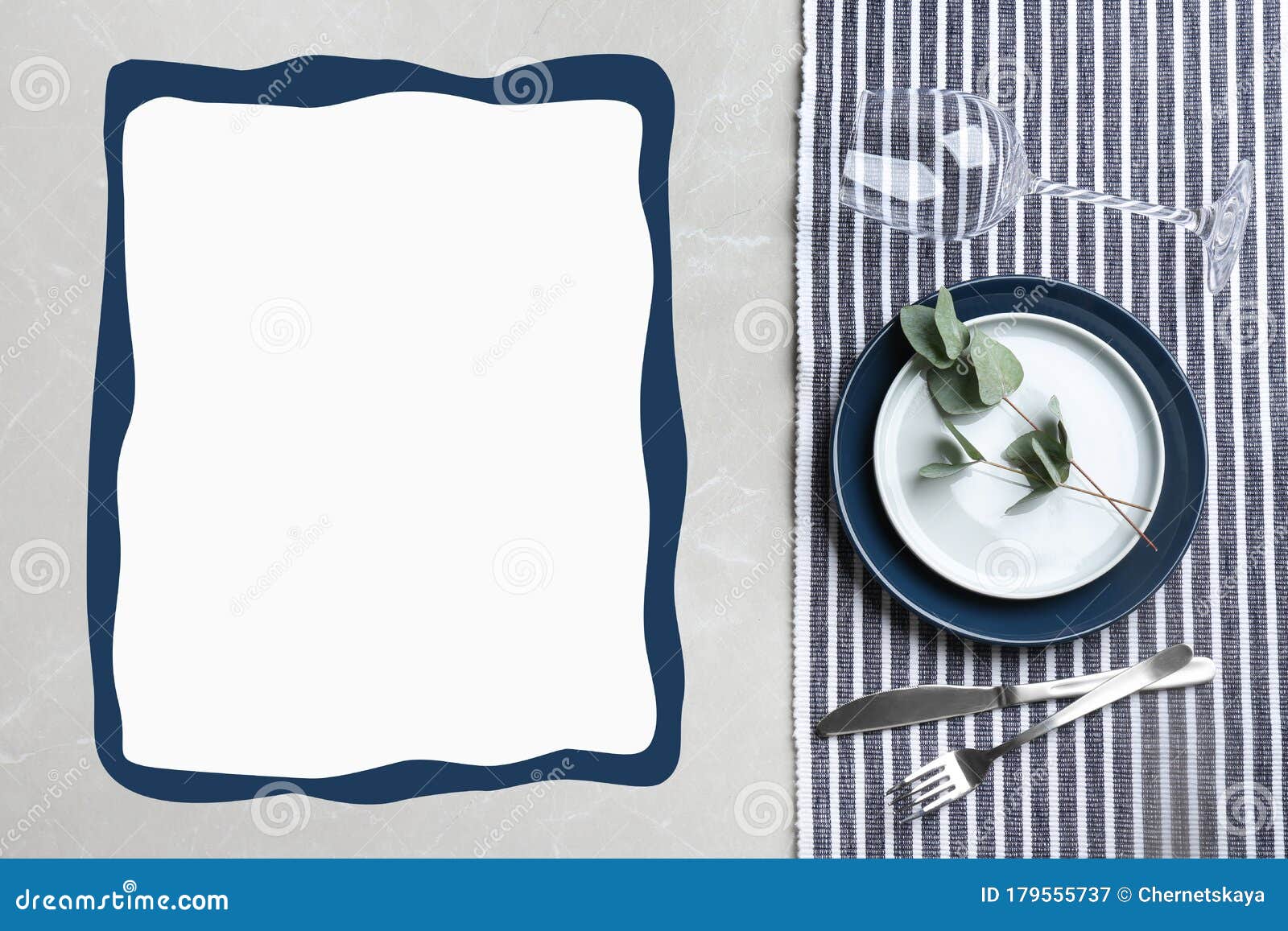 Elegant Table Setting and Empty Menu on Marble Table, Flat Lay. Space ...