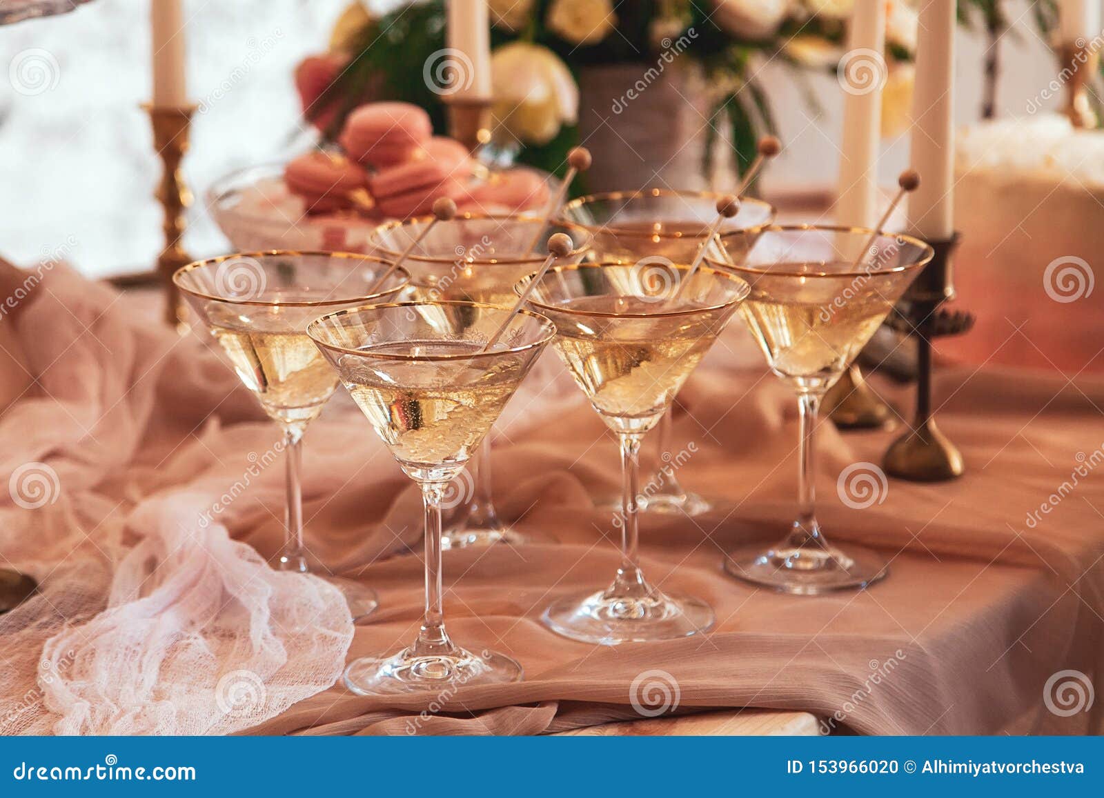 Elegant Table Setting Martini Glasses Stock Photo - Image of interior ...