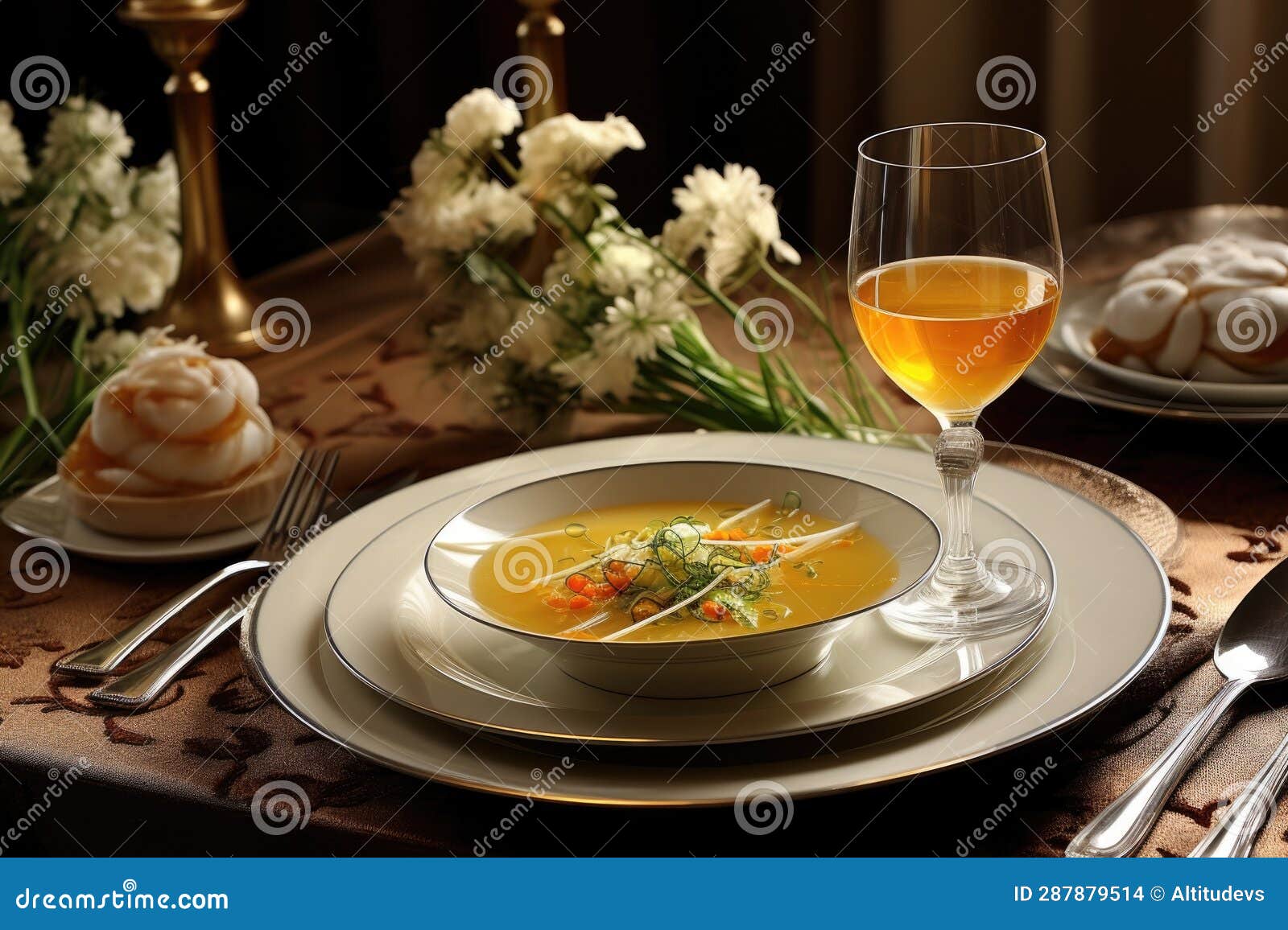 Elegant Table Setting with Soup As Main Course Stock Illustration ...