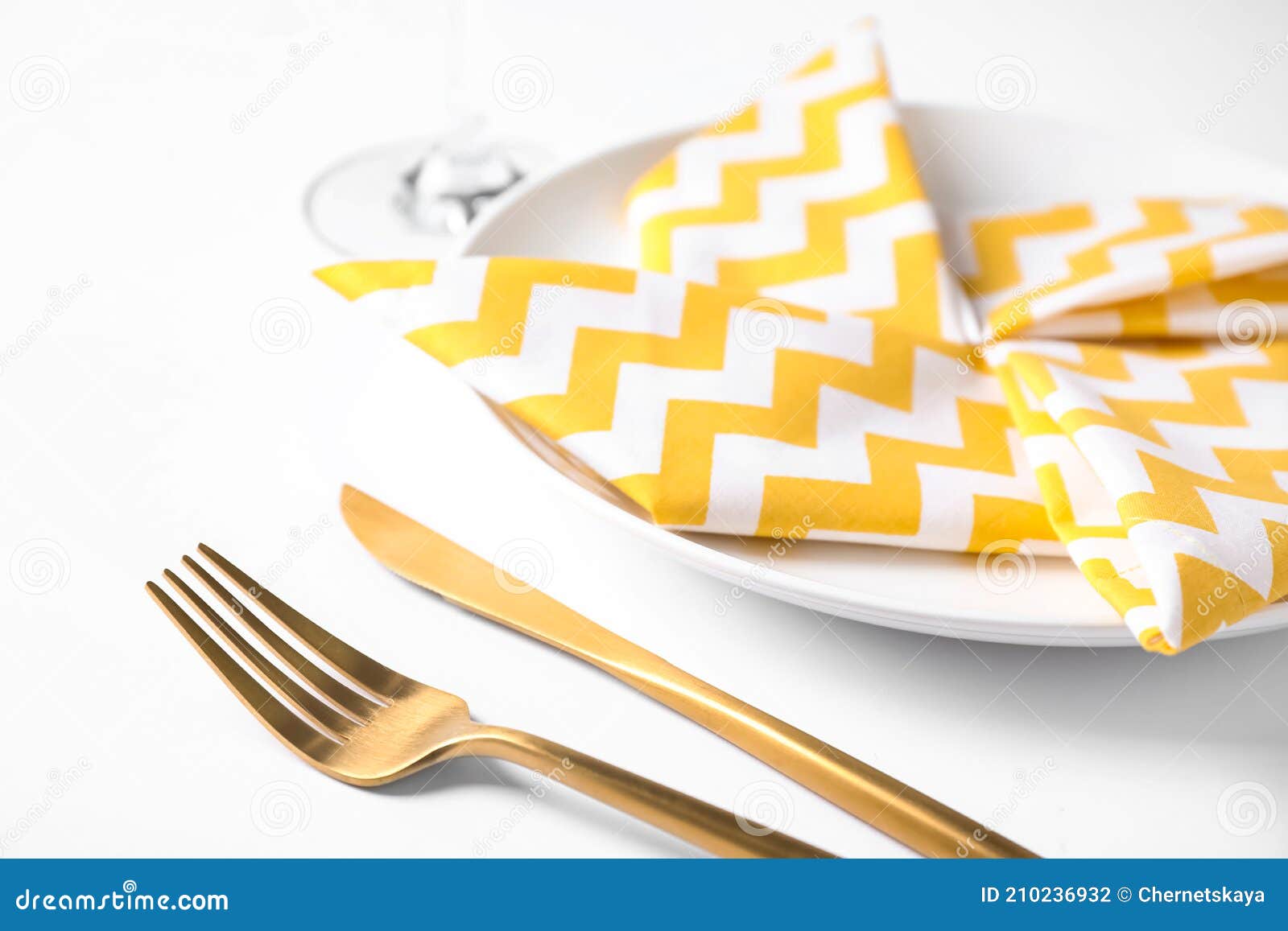 Elegant Table Setting on White Background, Closeup Stock Photo - Image ...
