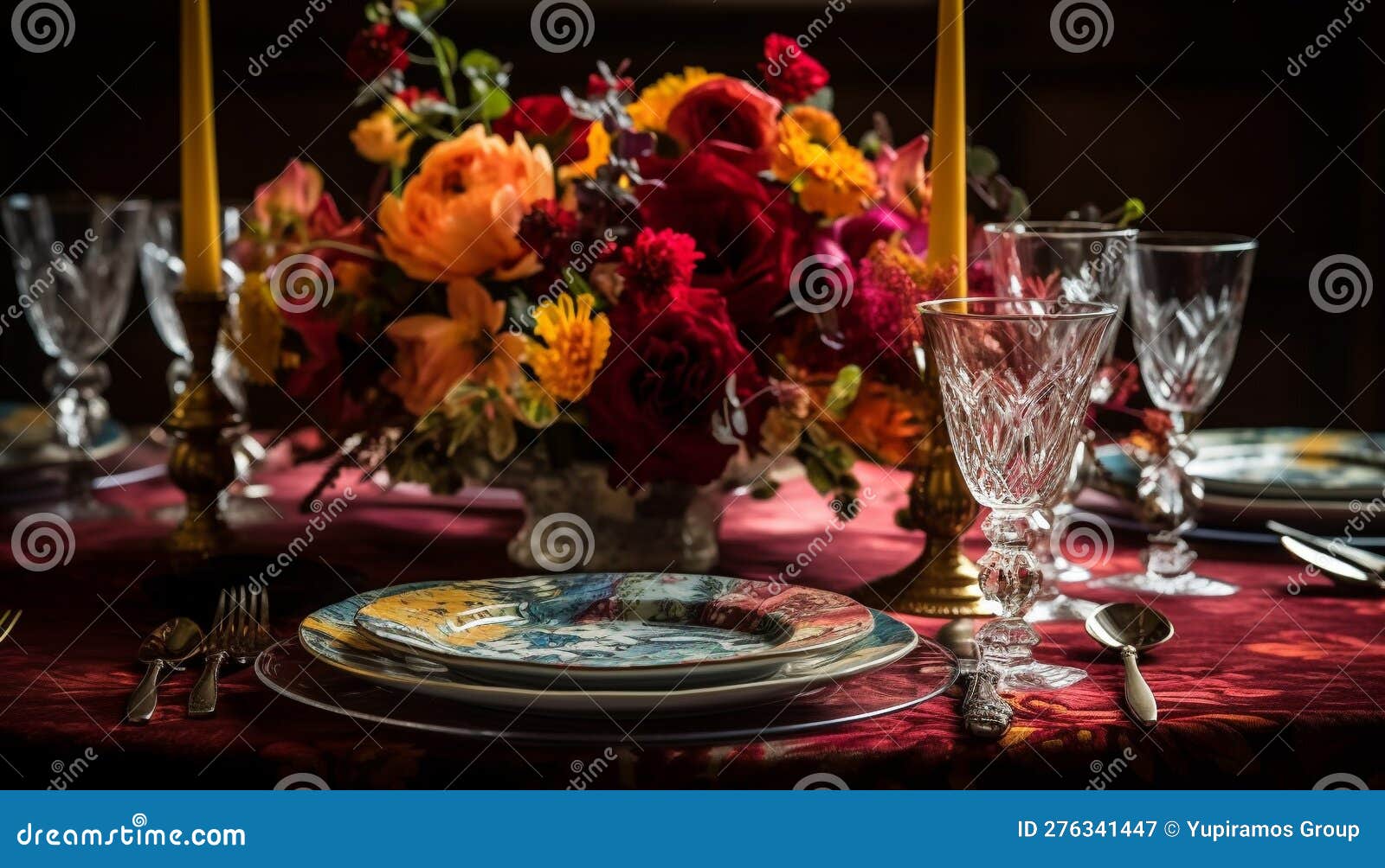 Elegant Table Ting with Fresh Flower Bouquet Generated by AI Stock ...