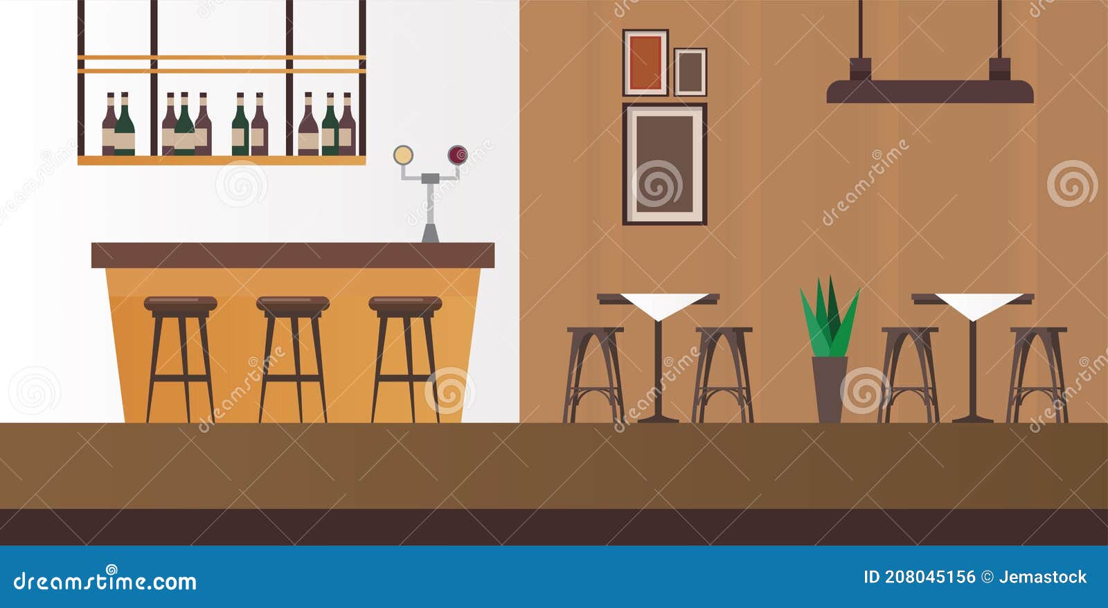 Elegant Tables and Chairs with Bar Restaurant Scene Stock Vector ...