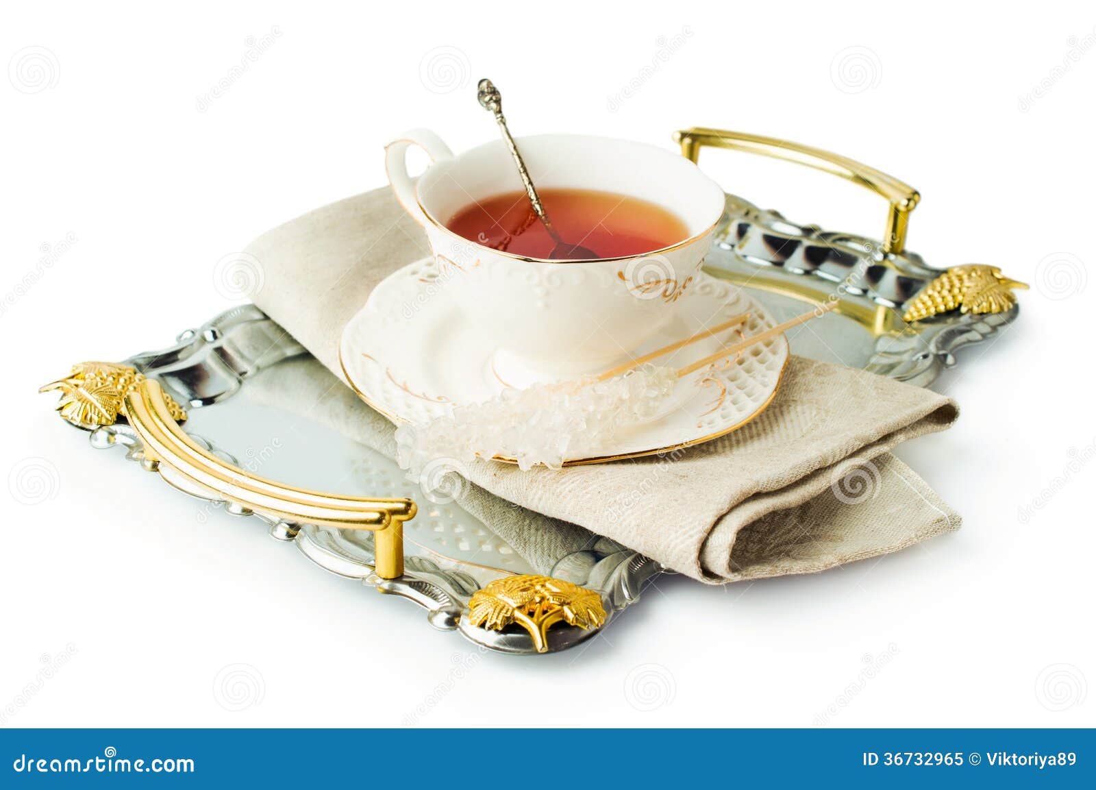 Elegant Tea Cup on a Tray with Sugar on a Stick Stock Image - Image of ...