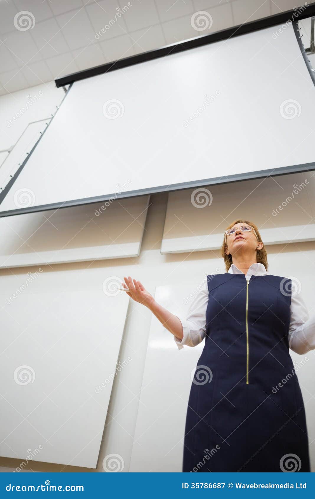 Elegant Teacher with Projection Screen in the Lecture Hall Stock Image ...