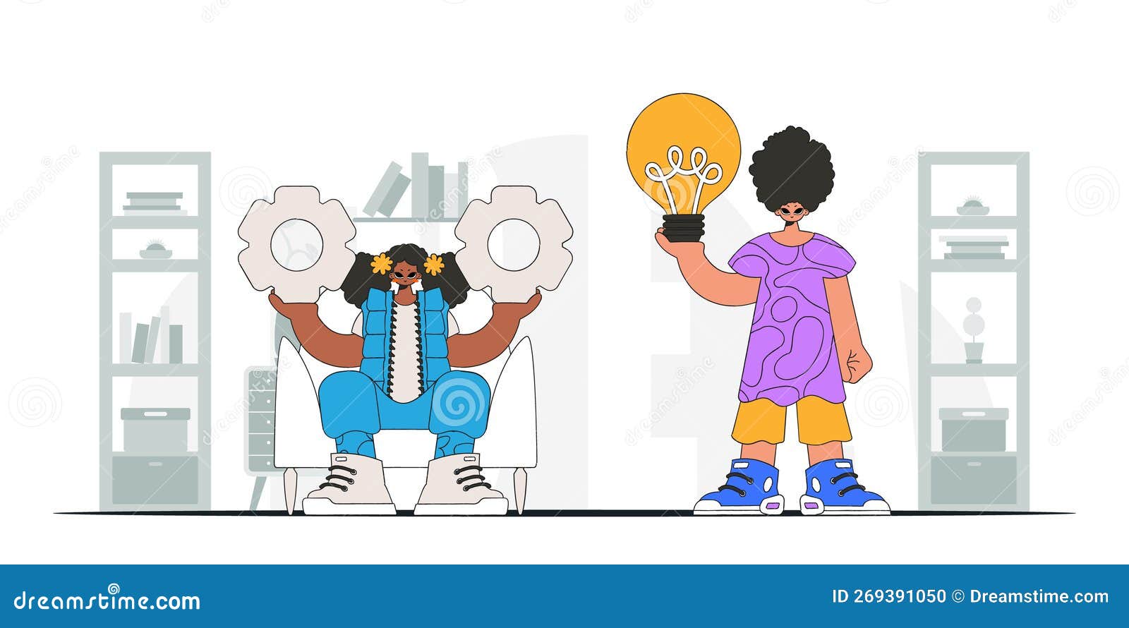 An Elegant Team Solves Problems and Generates Ideas. Light Bulb and ...