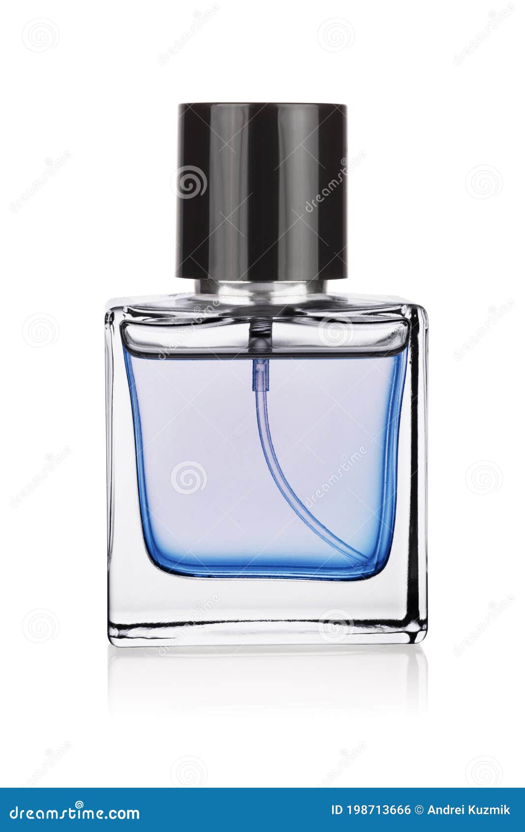 Elegant Transparent Bottle of Blue Perfume Isolated on a White Stock ...