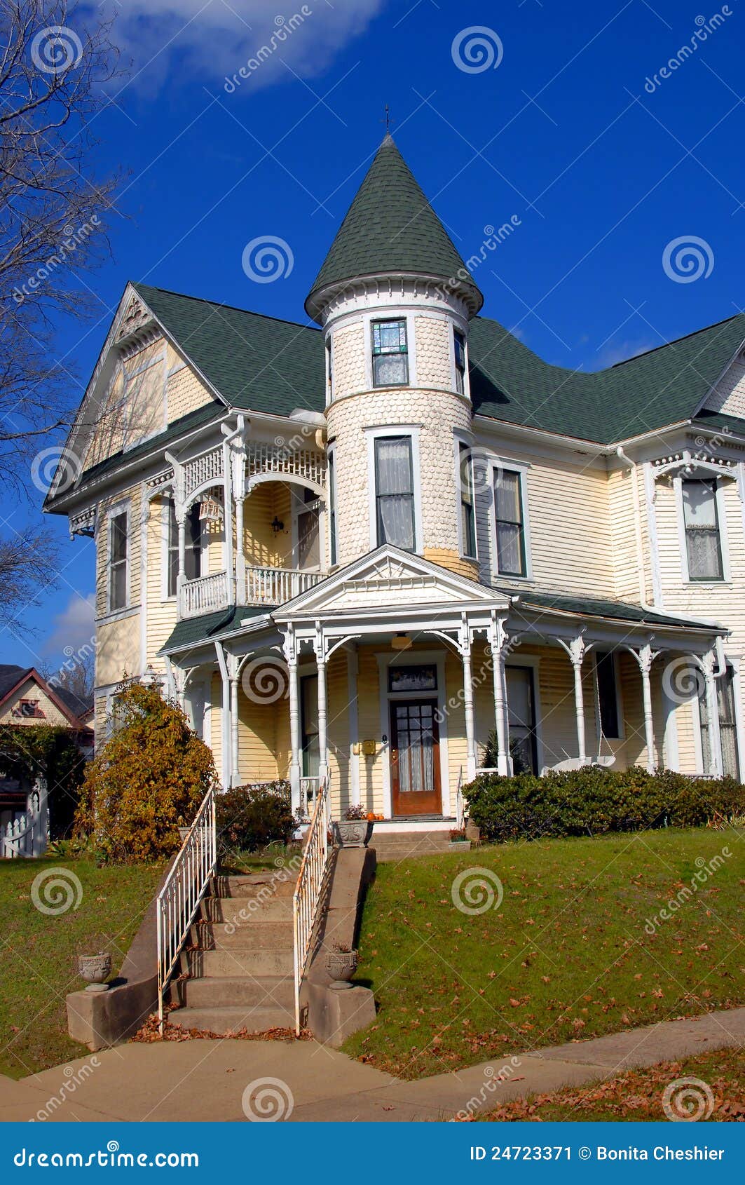 Victorian Turret Roof Set Against Trees And Blue Sky. Royalty-Free ...