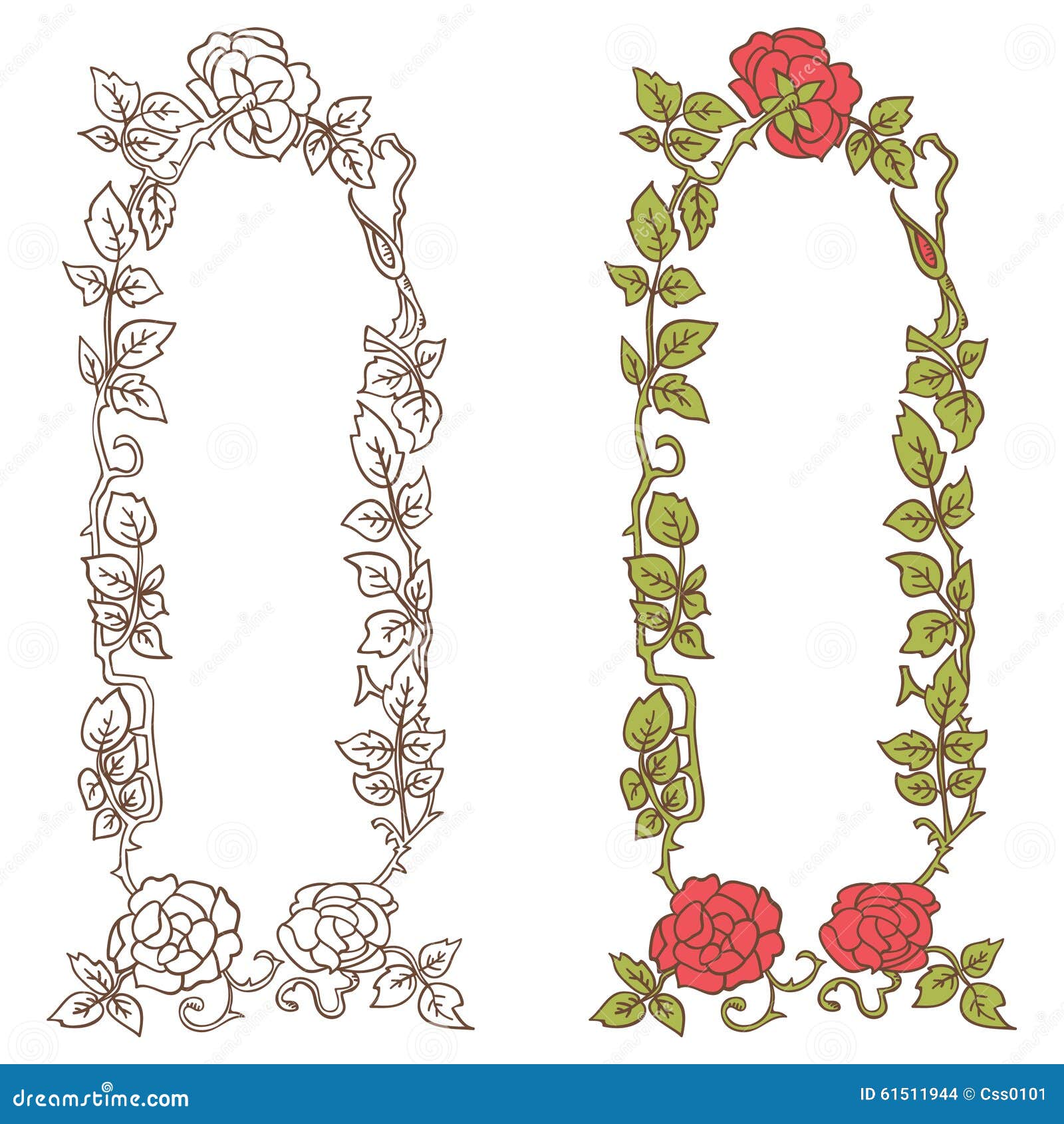 Elegant Vintage Frame with Roses and Leaves Elements. Vector Decorative ...