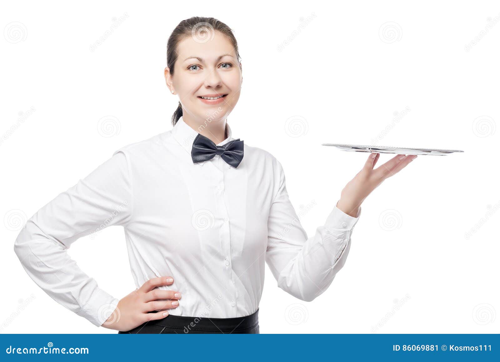 Elegant Waiter with a Tray on His Hand Posing Stock Image - Image of ...