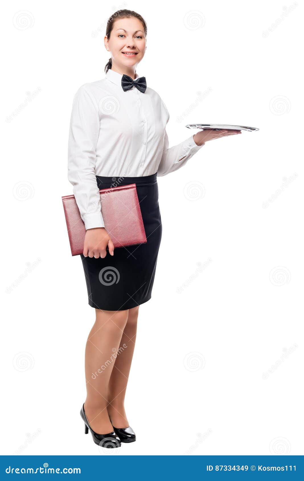 Elegant Waitress with a Tray, and the Menu is Posing Stock Image ...