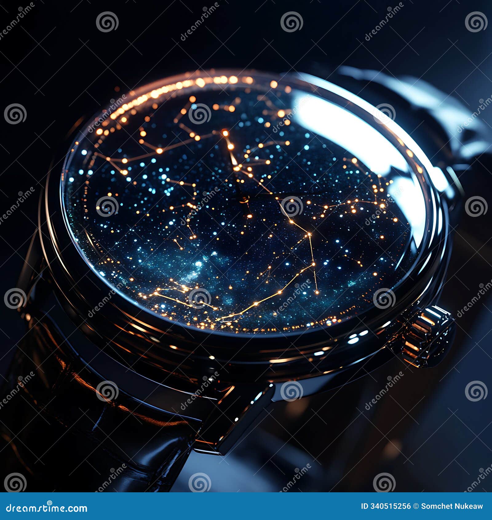 Elegant Watch with a Starry Night Design, Black Isolate Background ...