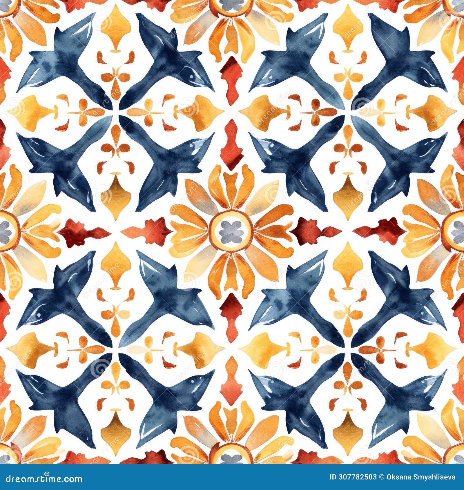 Elegant Watercolor Ceramic Tile Pattern with Floral Motifs Stock Image ...