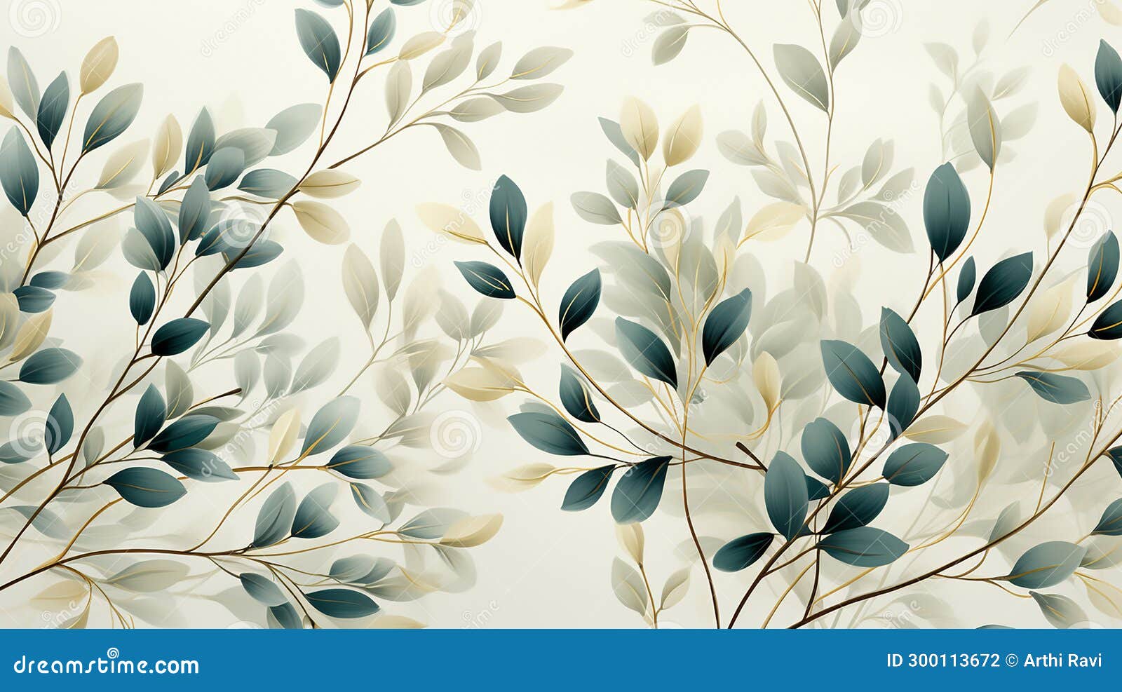 Elegant Watercolor Leaves and Branches Forming a Seamless Pattern on a ...