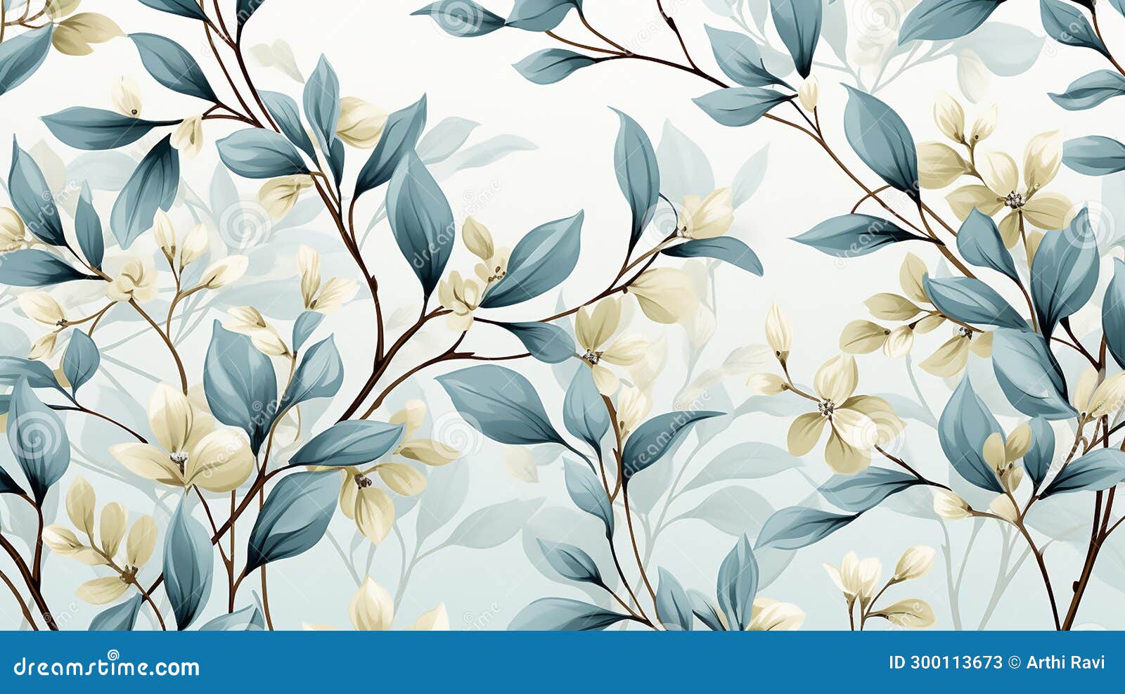 Elegant Watercolor Leaves and Branches Forming a Seamless Pattern on a ...
