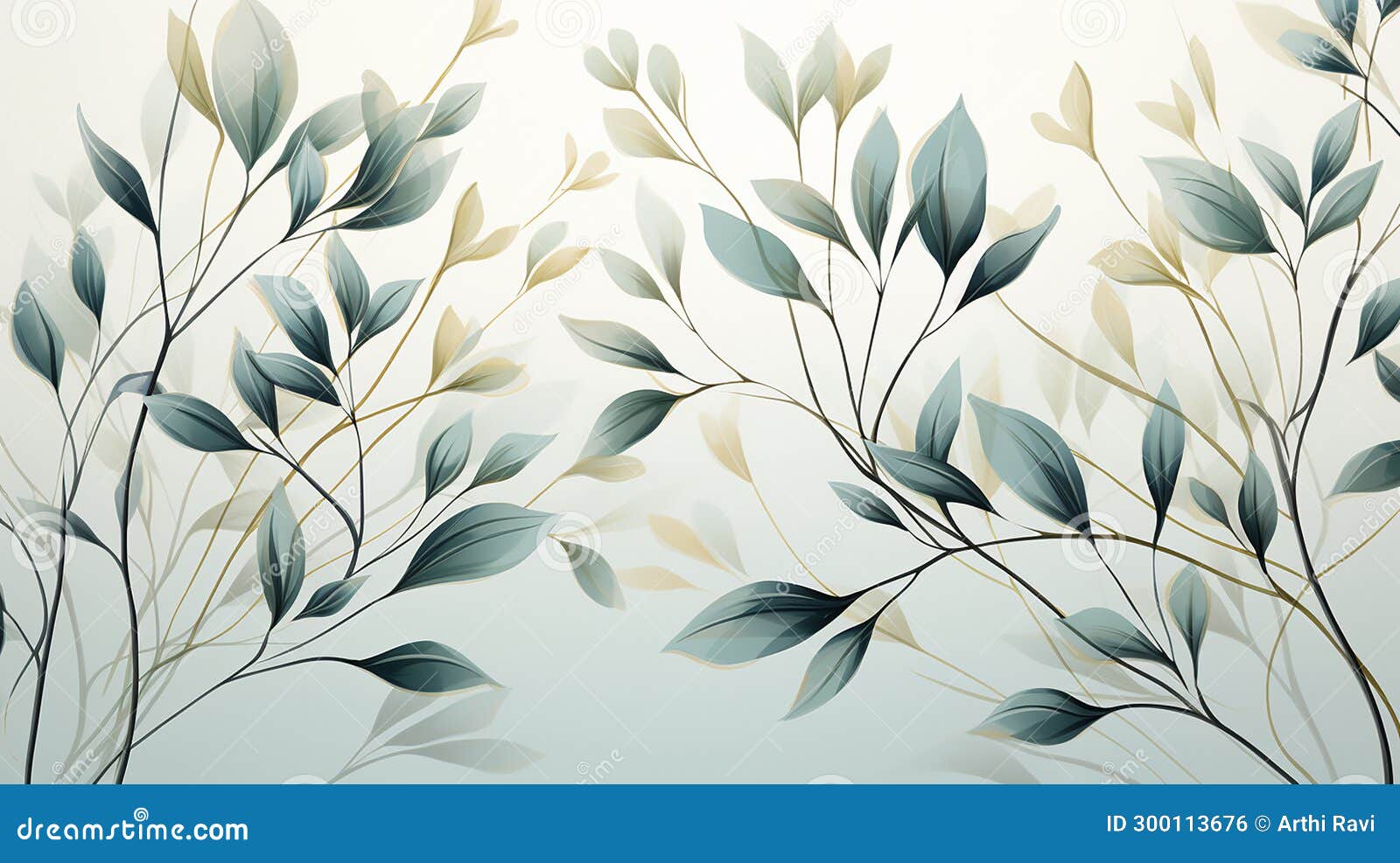 Elegant Watercolor Leaves and Branches Forming a Seamless Pattern on a ...