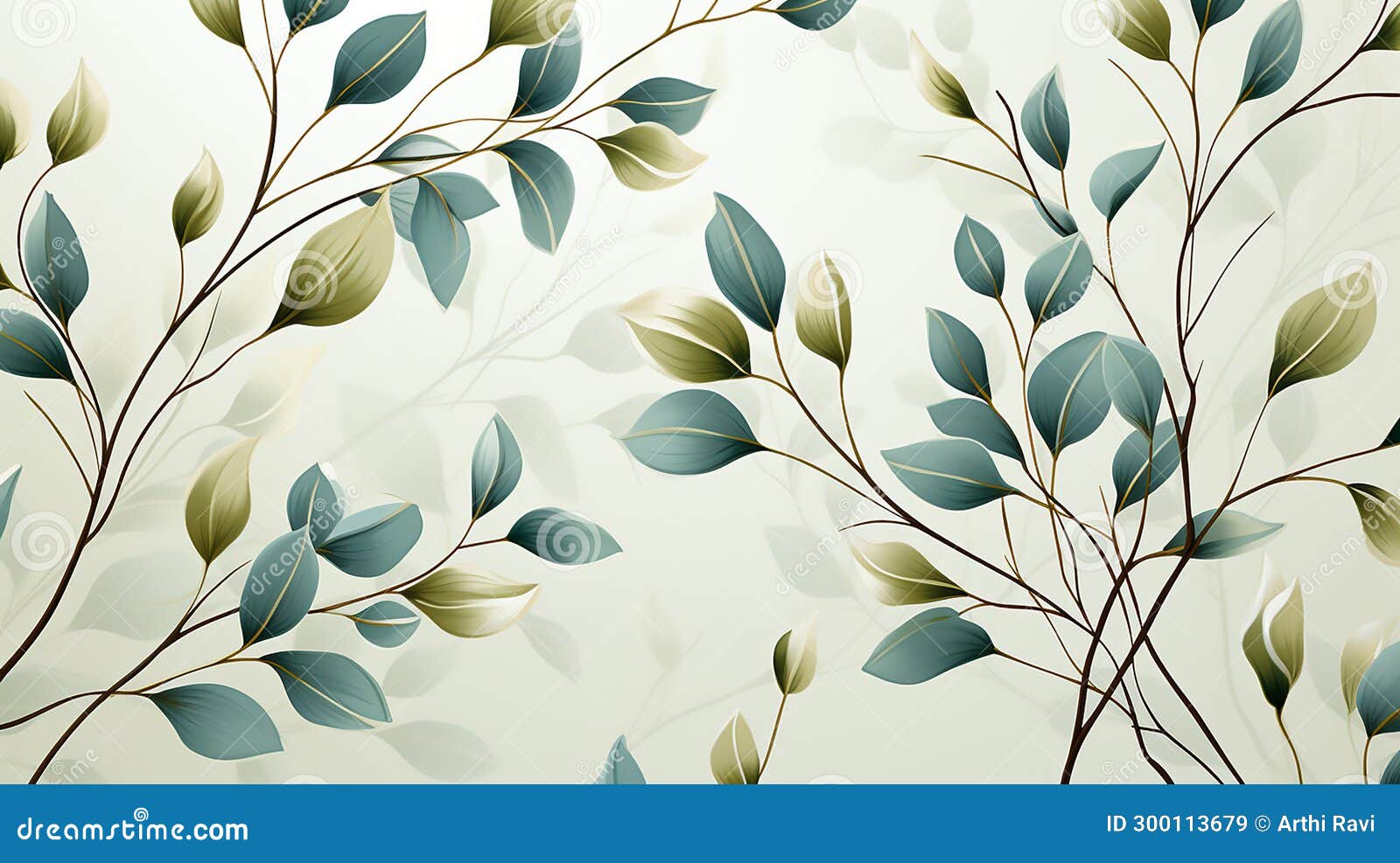 Elegant Watercolor Leaves and Branches Forming a Seamless Pattern on a ...