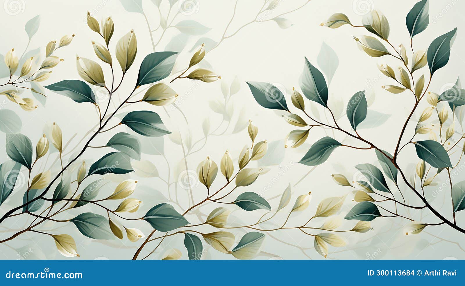Elegant Watercolor Leaves and Branches Forming a Seamless Pattern on a ...
