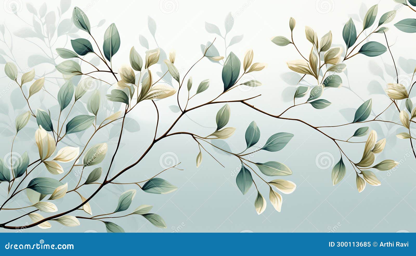 Elegant Watercolor Leaves and Branches Forming a Seamless Pattern on a ...