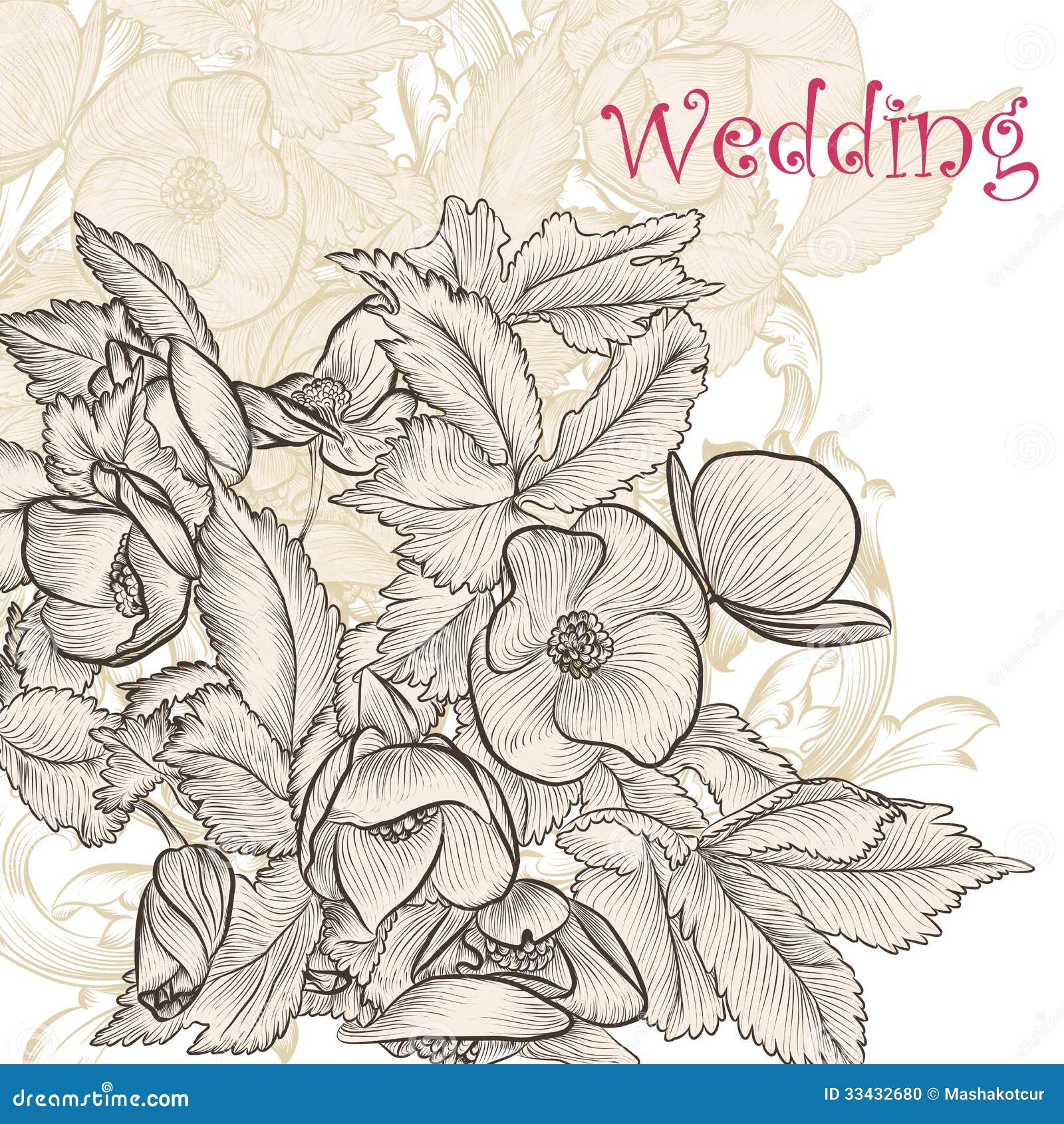 Elegant Wedding Background with Hand Drawn Flowers Stock Vector ...