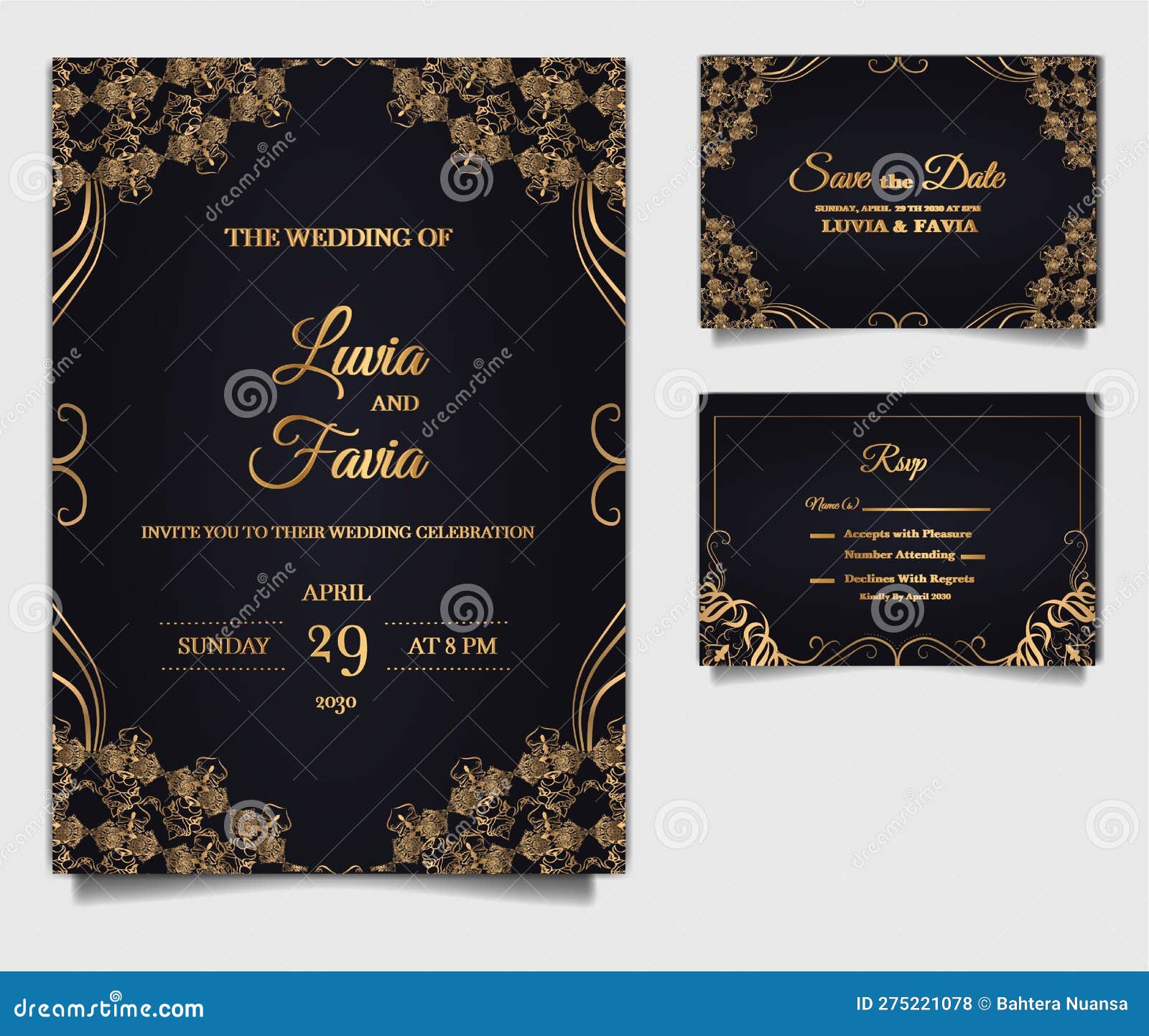 Elegant Wedding Invitation Cards Set Stock Vector - Illustration of ...