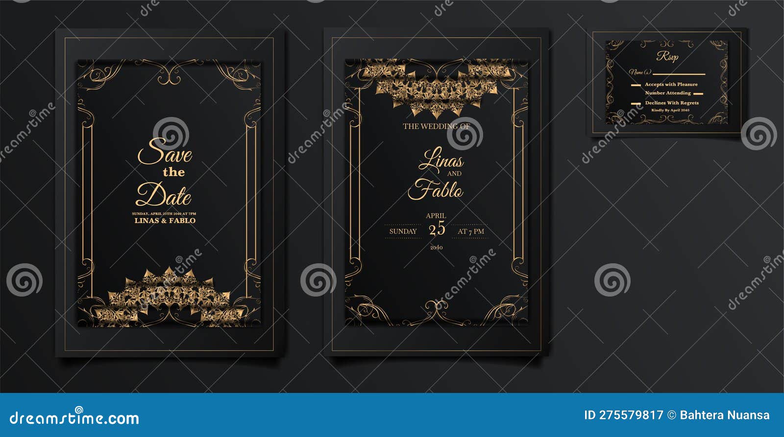 Elegant Wedding Invitation Cards Set Stock Vector - Illustration of ...